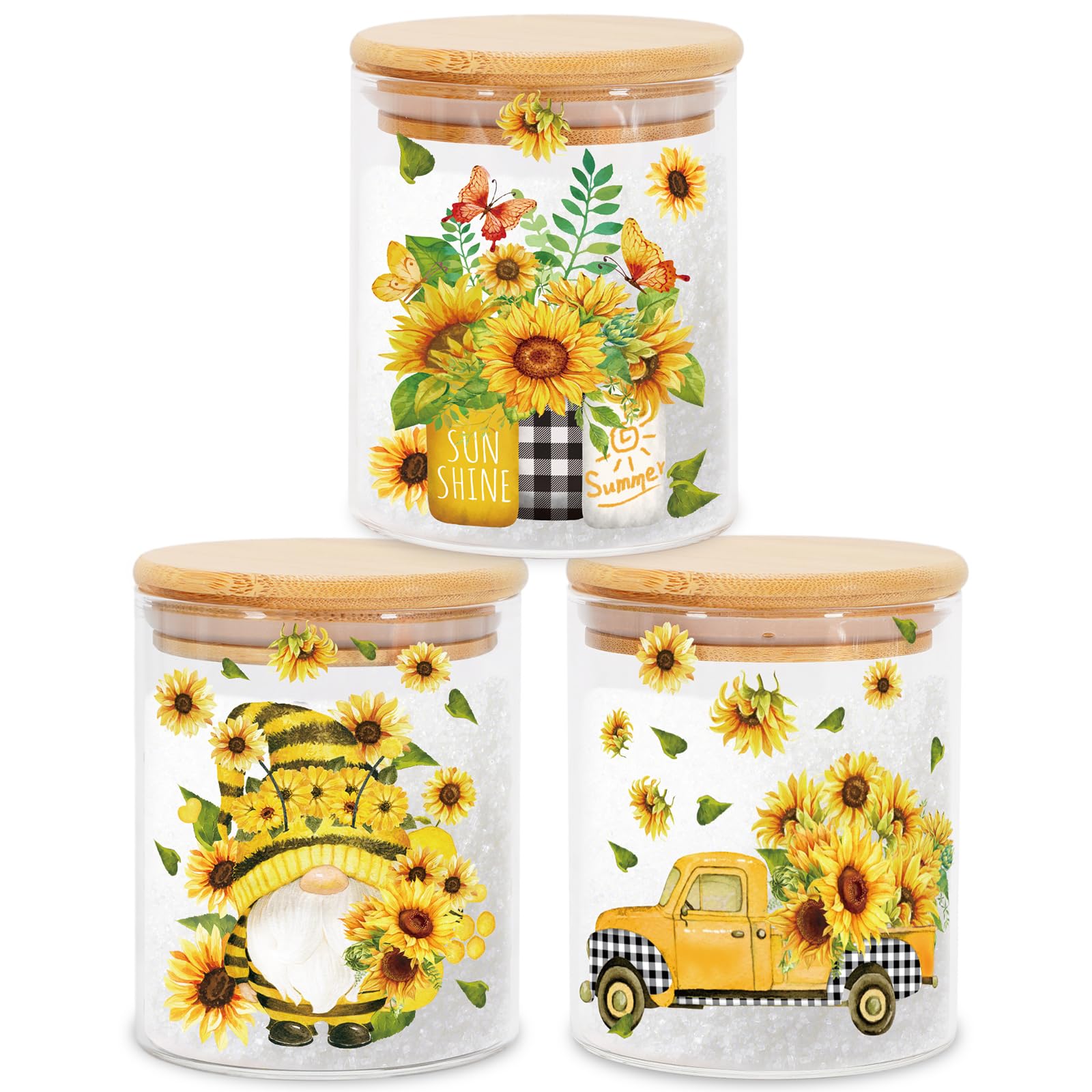 Amazon.com: JarThenaAMCS 3Pcs Sunflower Glass Storage Jars with ...