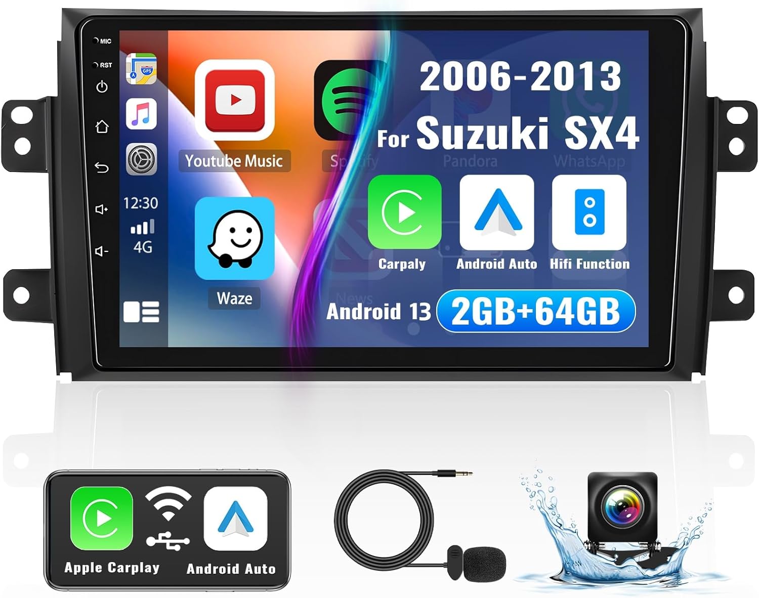 Amazon.com: CAMECHO 2+64G Android 13 Car Stereo for Suzuki SX4 2006-2013 Wireless Apple CarPlay ...