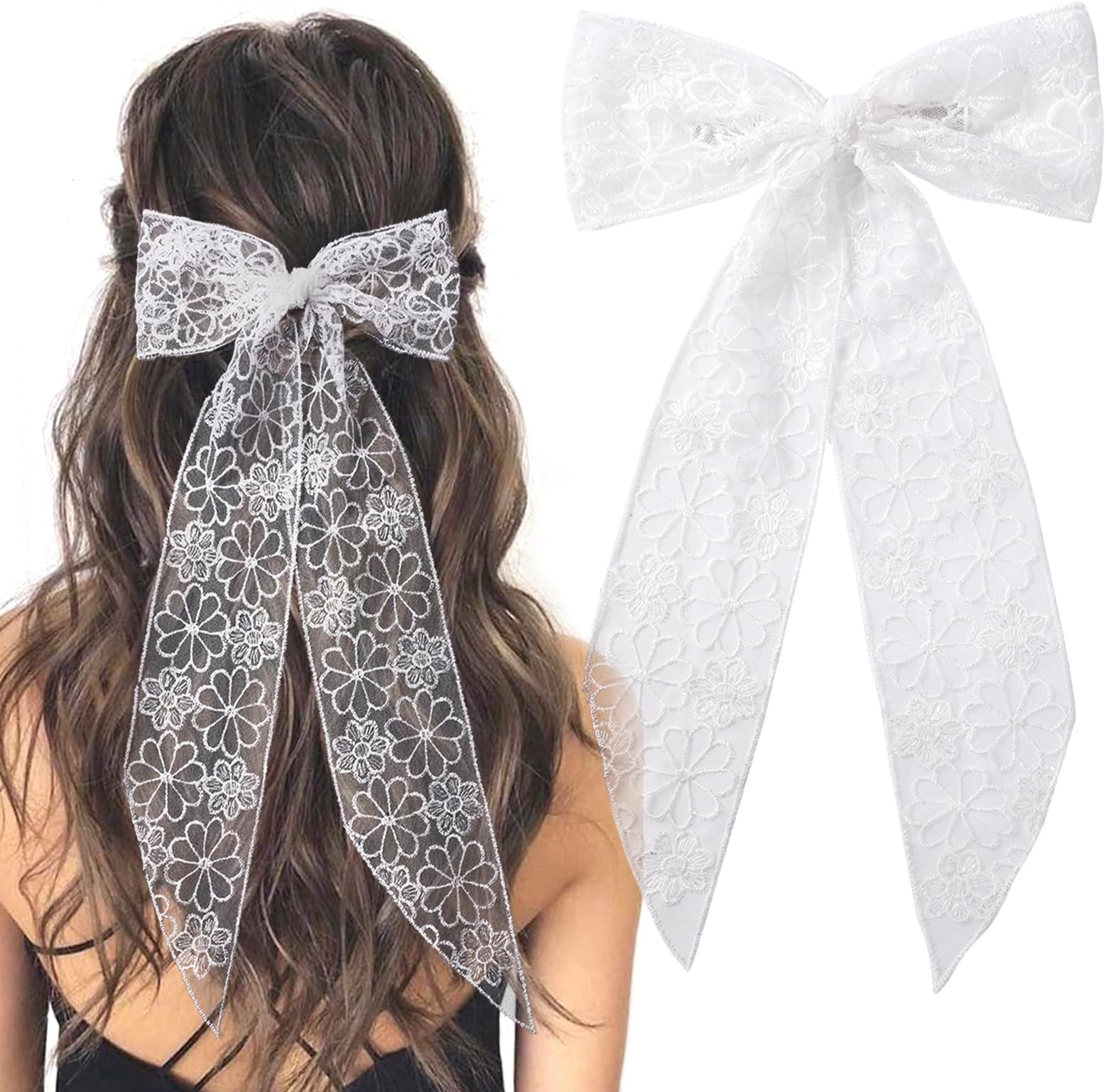Amazon.com : Big Hair Bows for Women Girls Long Ribbon Bow Hair Clip ...