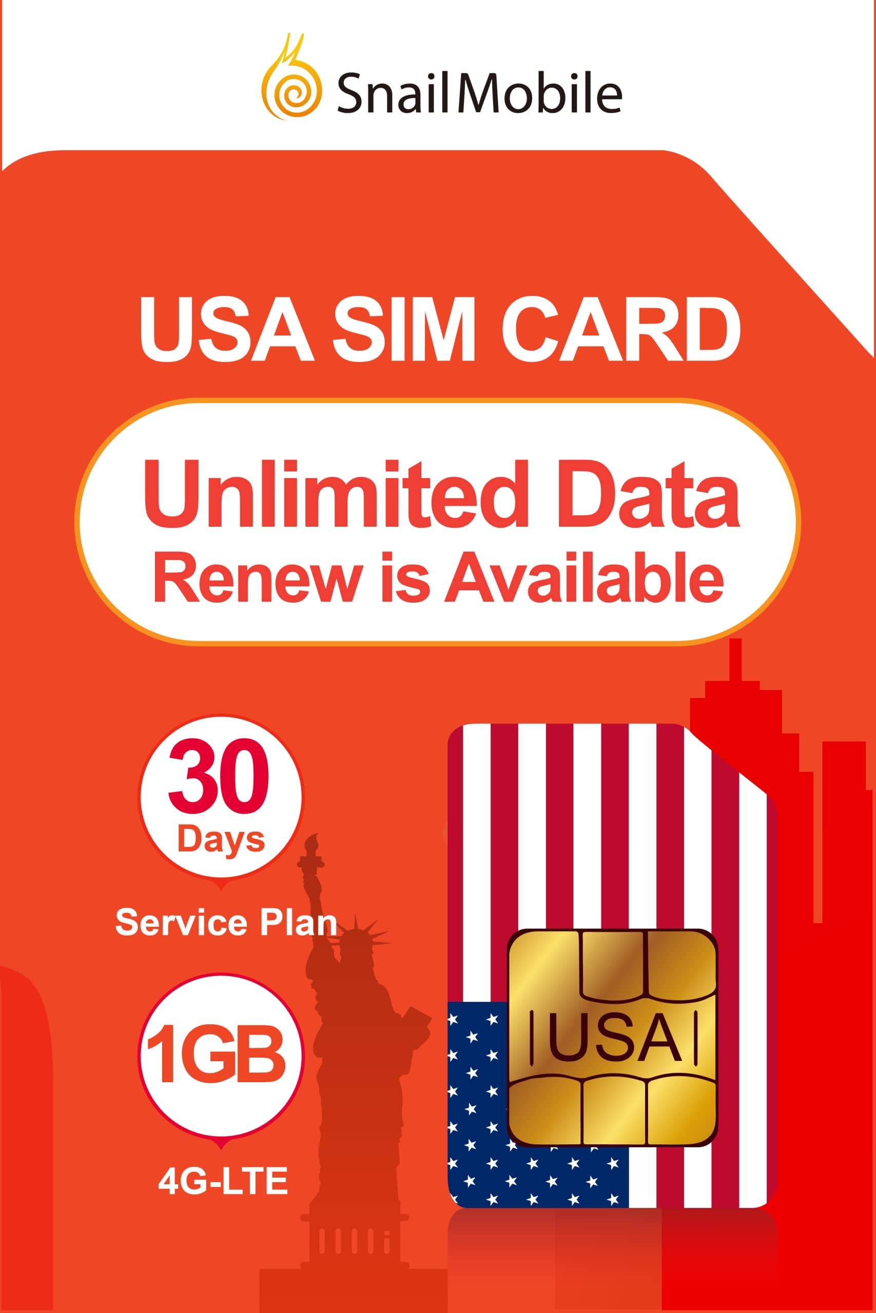 Amazon.com: SnailMobile Prepaid USA SIM Card | 30 Days Unlimited Data ...