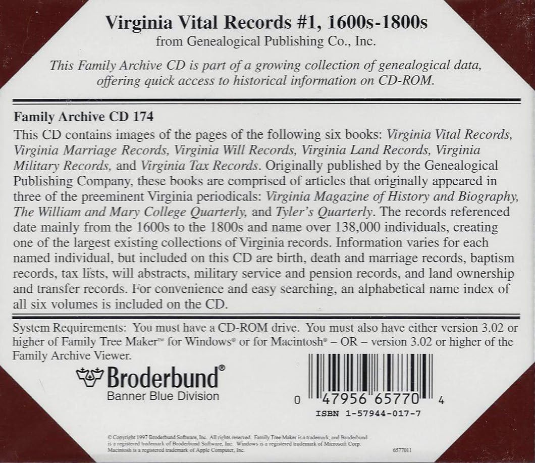 Family Tree Maker's Family Archives CD ROM #174: Virginia Vital Records ...