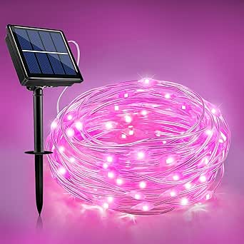 Einiiya 100 LED Pink Solar String Lights Outdoor Waterproof, 33FT Solar ...