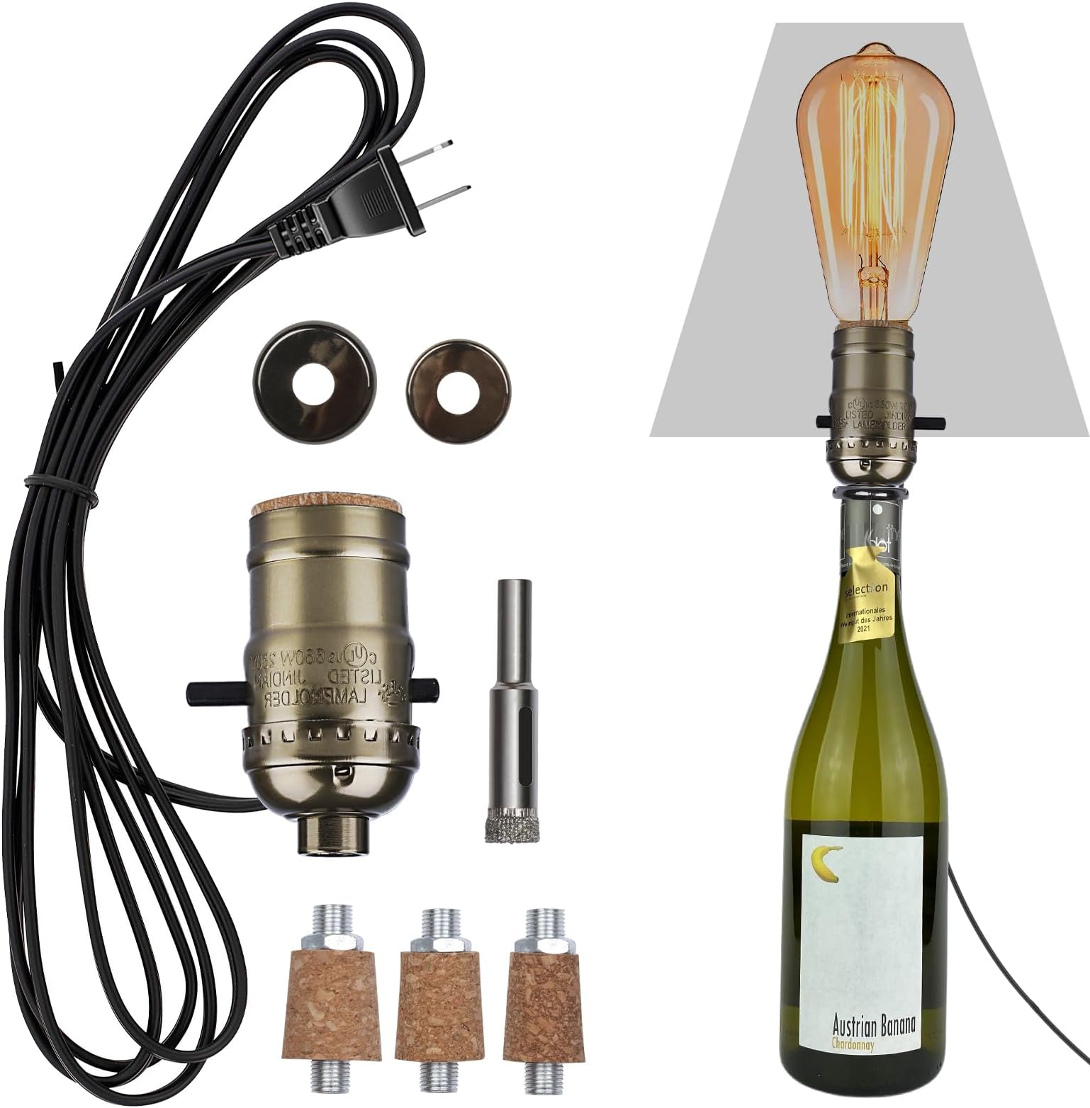 Aokpsrt Bottle Lamp Kit with 9mm Glass Drill bit DIY Lamp Kit for ...