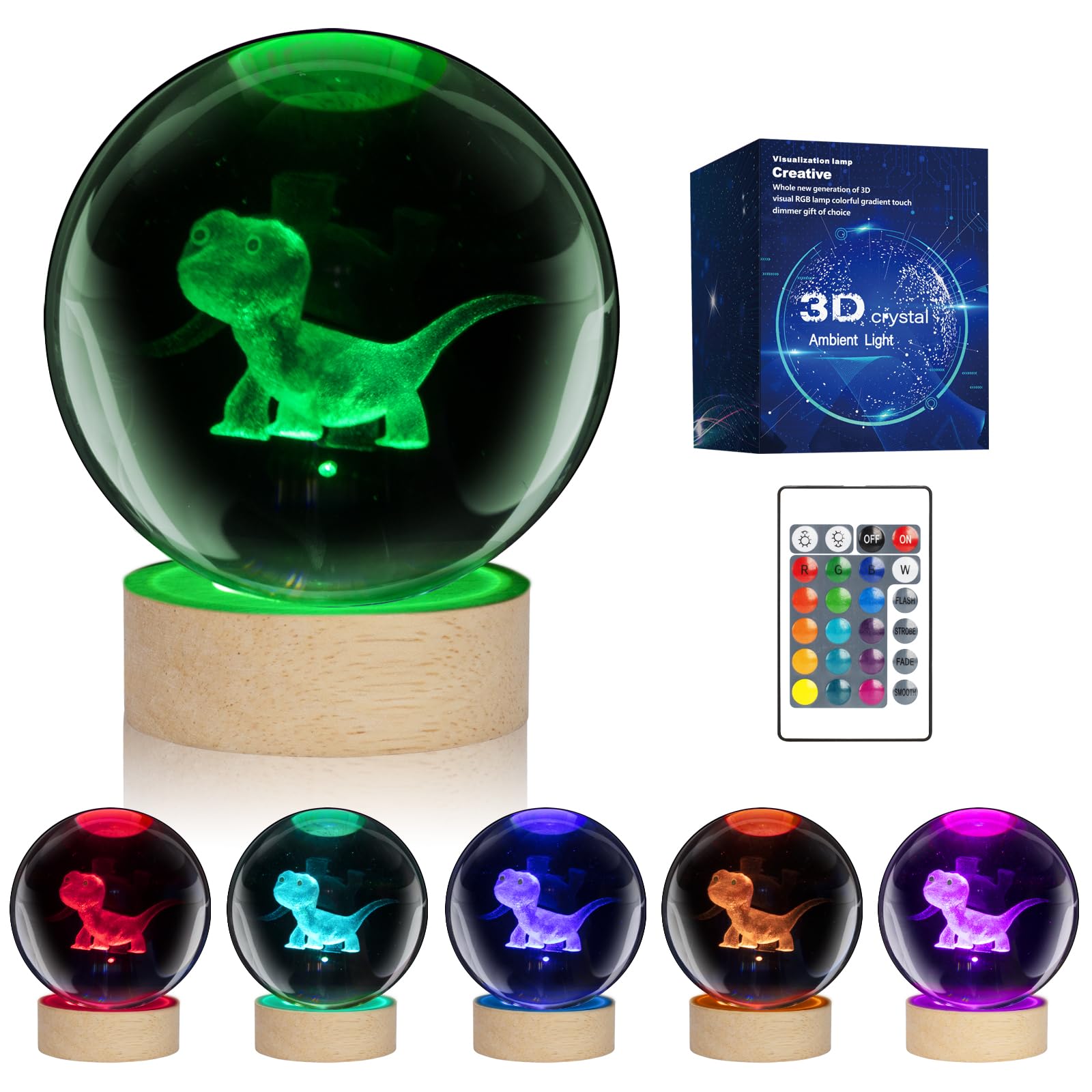 Aoyosic 3.15 inch Axolotl Crystal Ball Lamp,3D K9 Lizard Crystal Ball ...