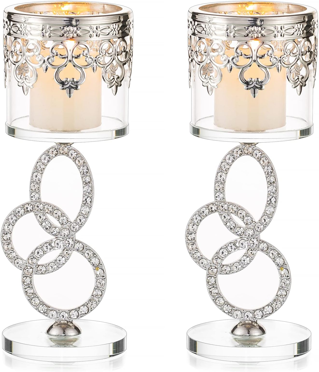 Amazon.com: OwnMy Set of 2 Crystal Lotus Flower Candle Holders Metal ...