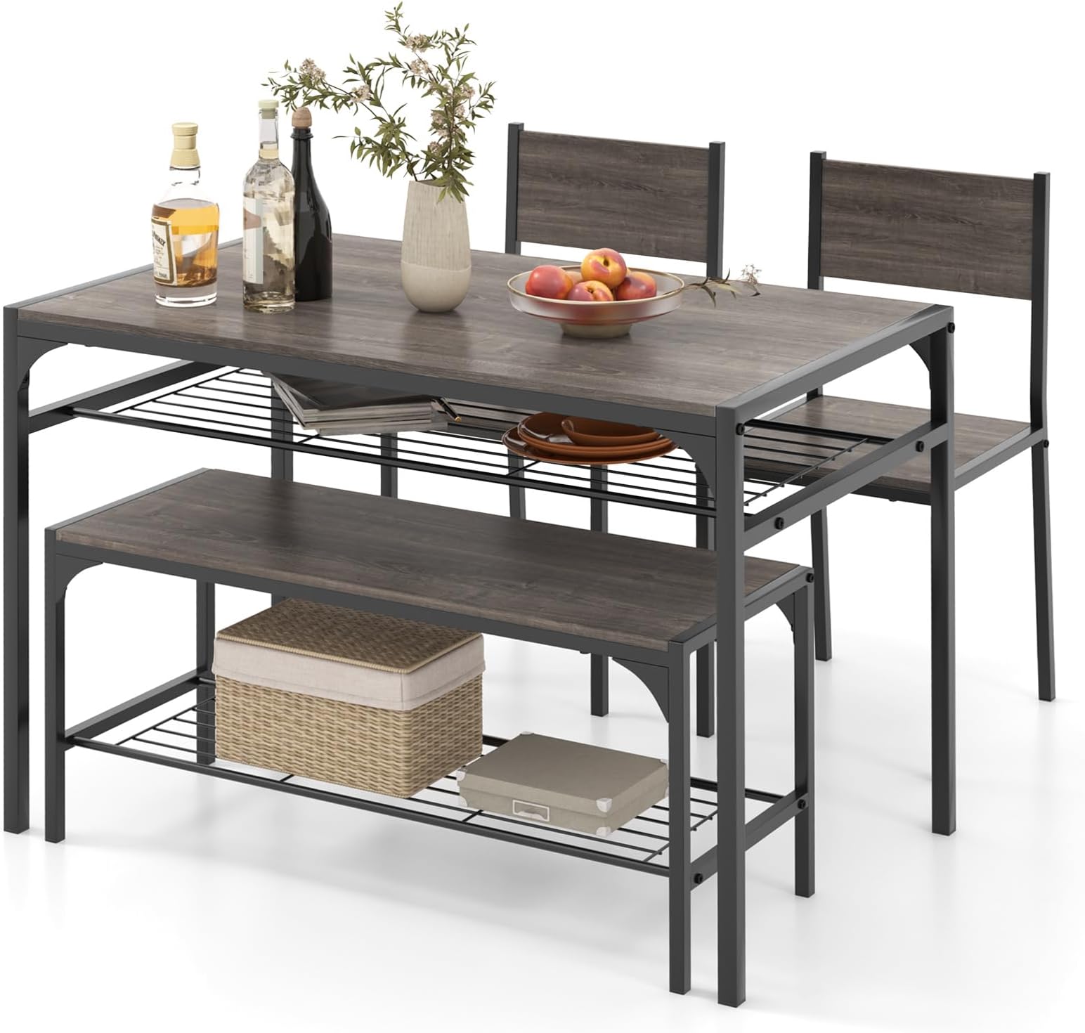 HOOSENG Dining Table and Bench Set, Wooden Kitchen 2, Space Saving of ...