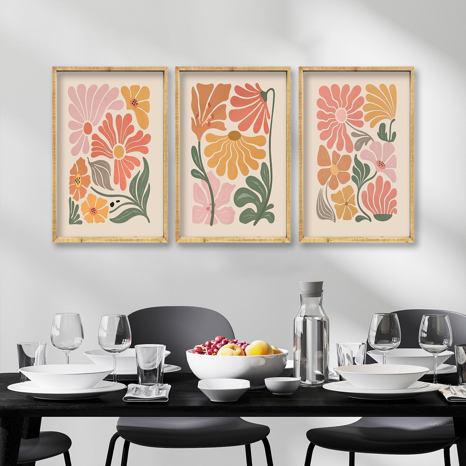 Boho Flower Wall Art Decor Set Of 3 16x11 Inch Vintage Floral Painting ...