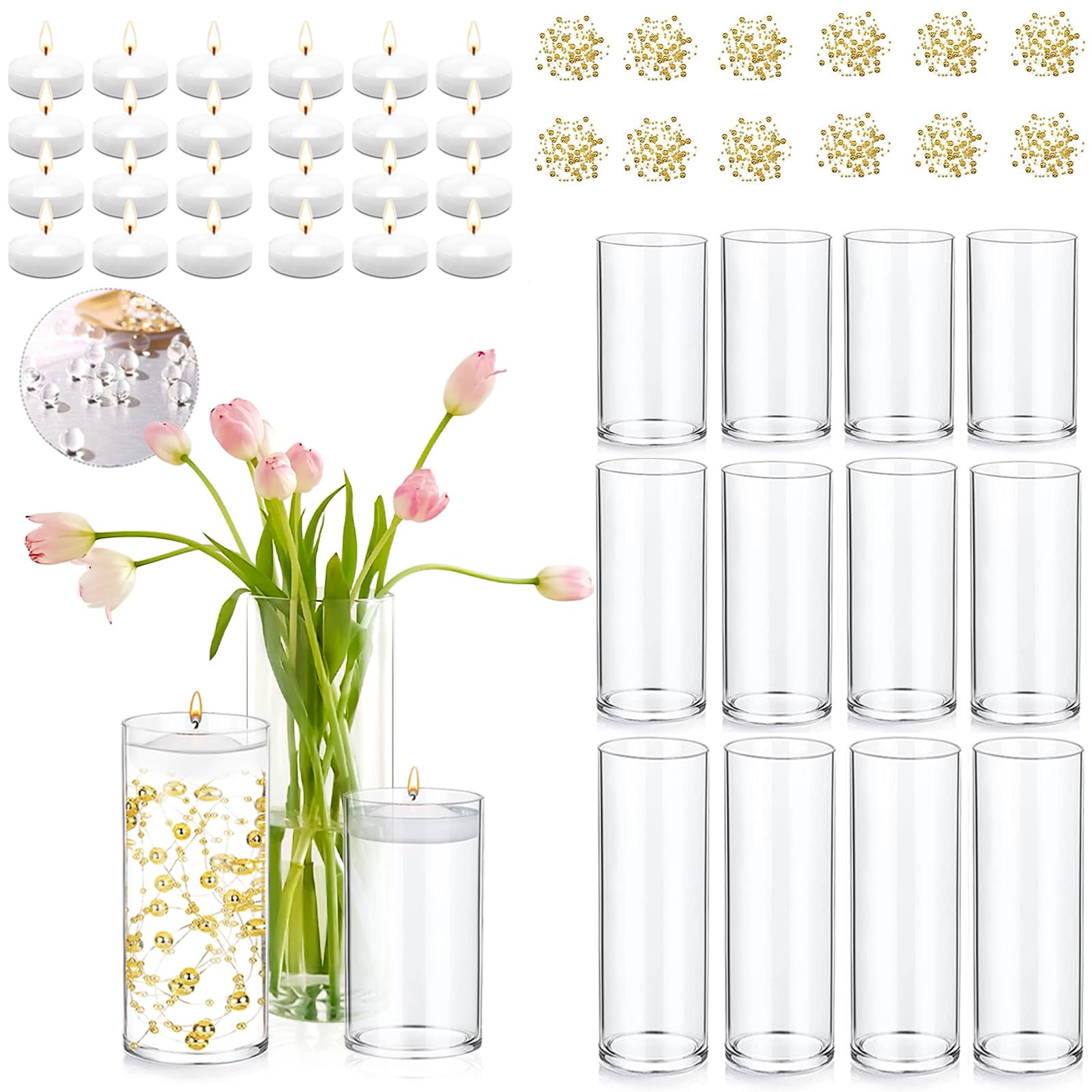 Amazon.com: PNJHDZ Set of 12 Glass Cylinder Vases for Centerpieces with ...