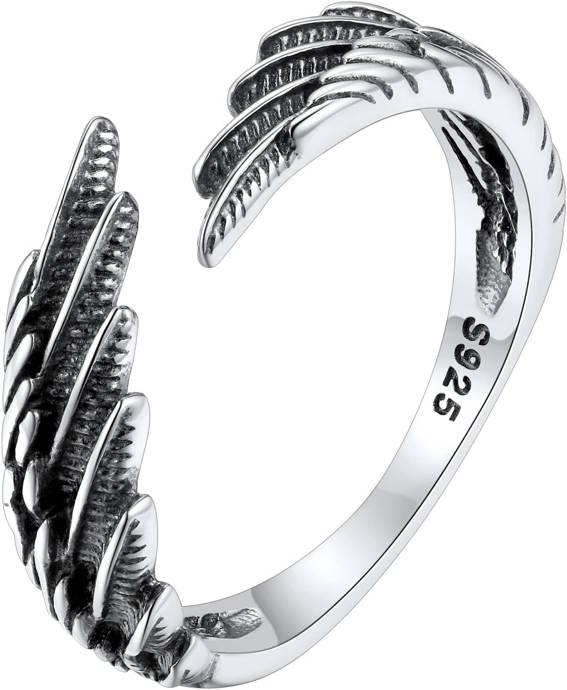 Amazon.com: FaithHeart Silver Angel Wing Rings for Women Solid Silver ...