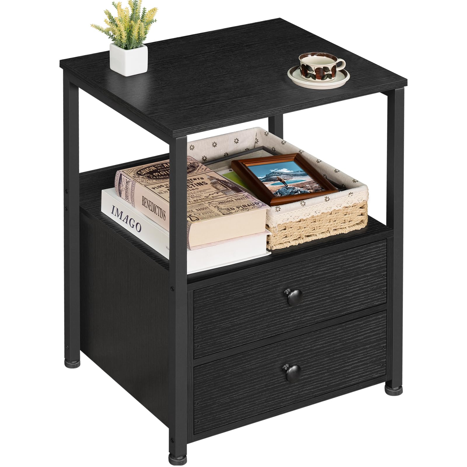 Lerliuo Nightstand, Industrial Bed Side Table with 2 Drawers Storage ...