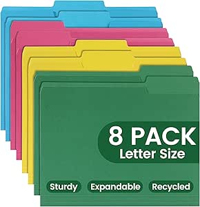 Amazon.com : Colored File Folders 8 Packs, Letter Size, 1/3 Cut Tab ...