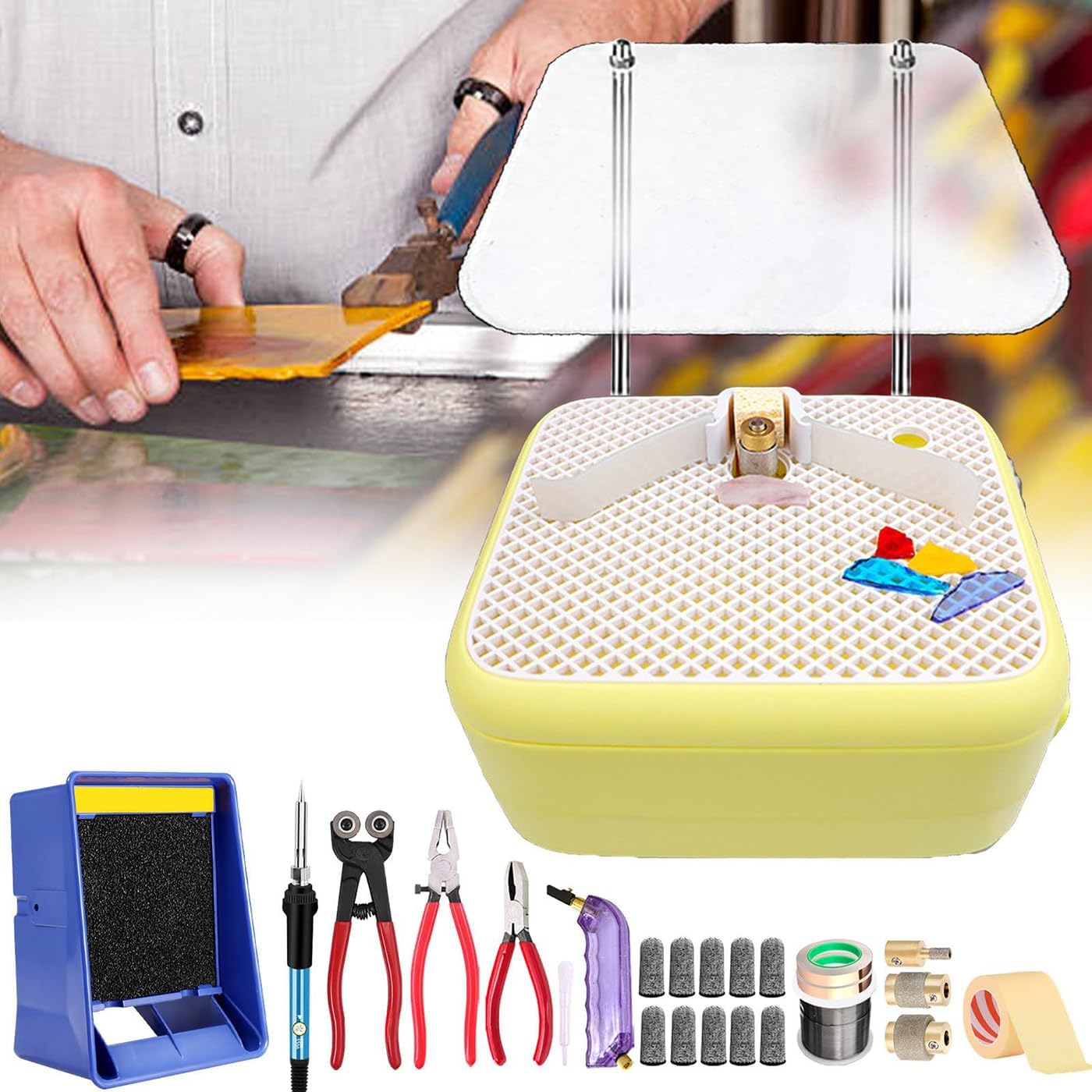 HYQNG 15 Pieces Mosaic Tile And Stained Glass Start-Up Tool Kit ...
