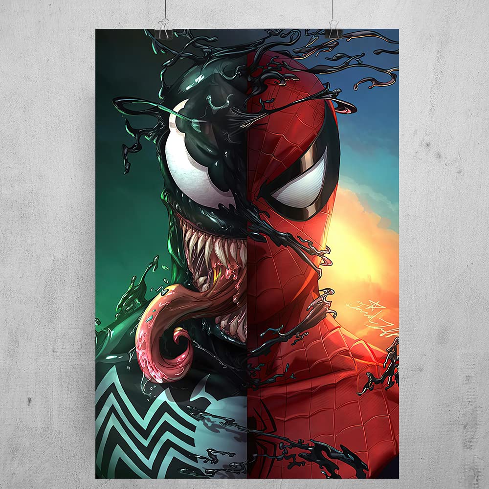 REDCLOUD Spider Man X Venom Wall Poster for Home room decor with Self Adhesive in 12x18 inches ...