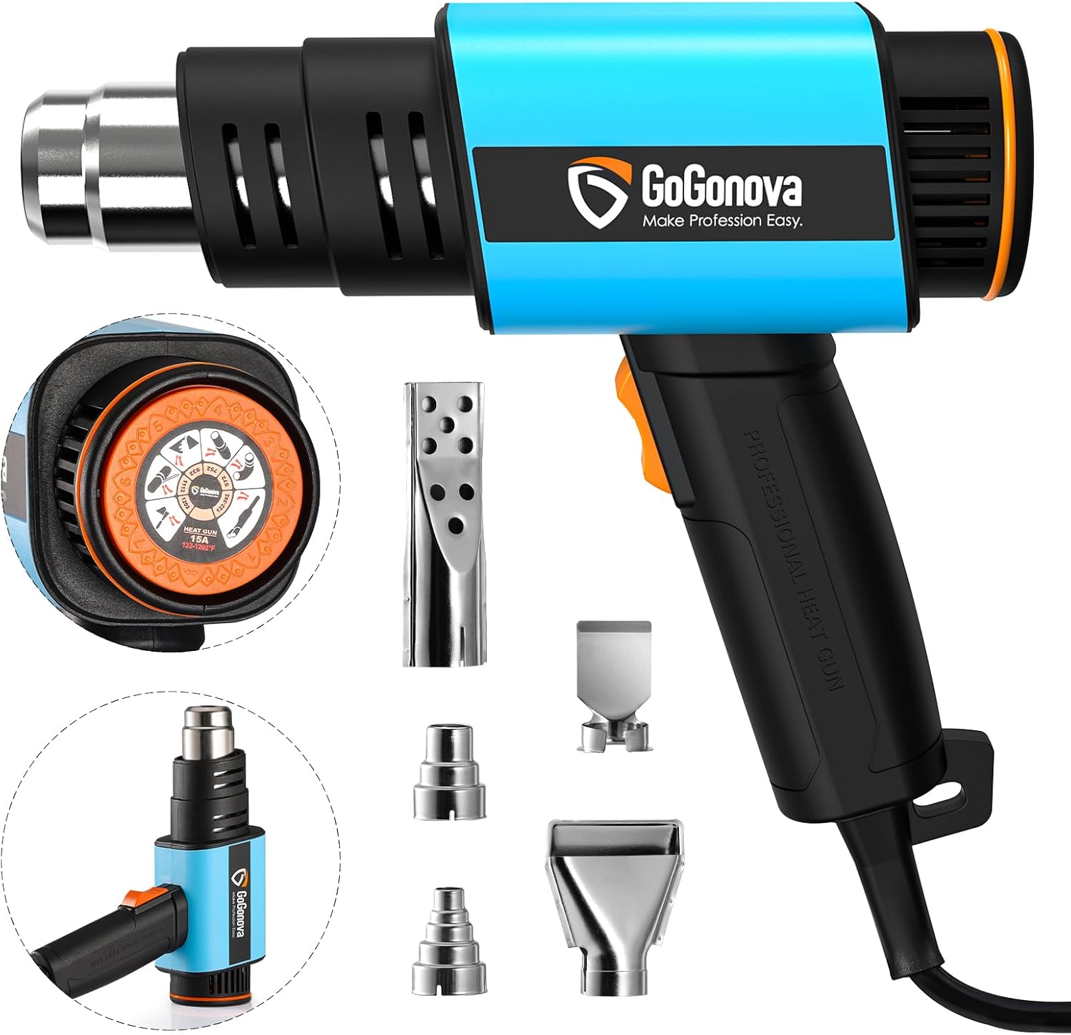 2000W Heat Gun, GoGonova 50℃-650℃ Hot Air Gun with 7 Modus, 2 Airflow ...