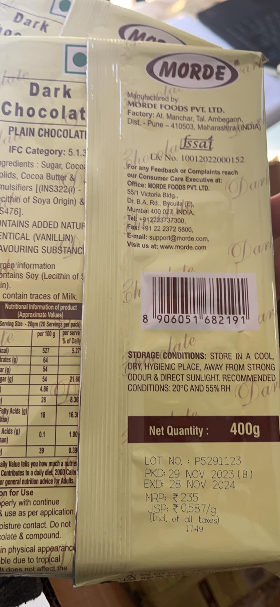 Hamapz Morde Dark Chocolate Coverture D45 400gm x 10 Pack | Chocolate ...