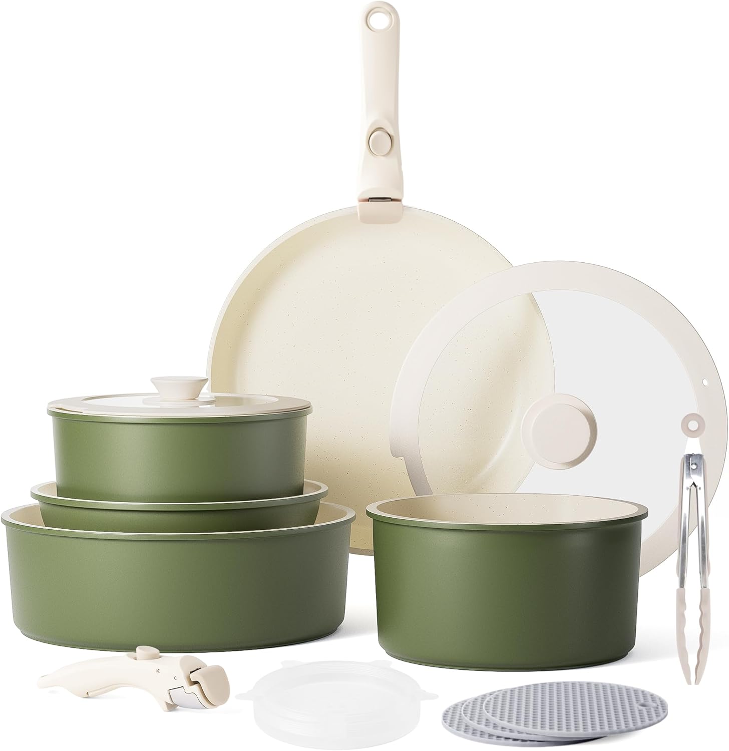 Amazon.com: Caannasweis Detachable Nonstick Cookware Set - Stackable ...