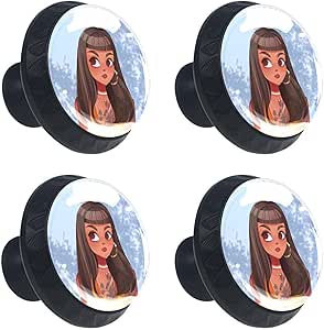 4 Pack 1.37" Decorative Girl Portrait Print Cabinet Knobs, Glass ABS ...