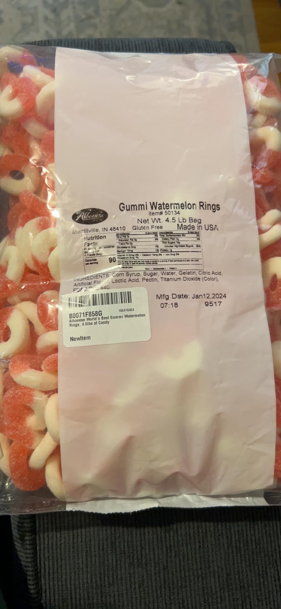 Amazon.com : Albanese World's Best Gummi Watermelon Rings, 4.5lbs of ...