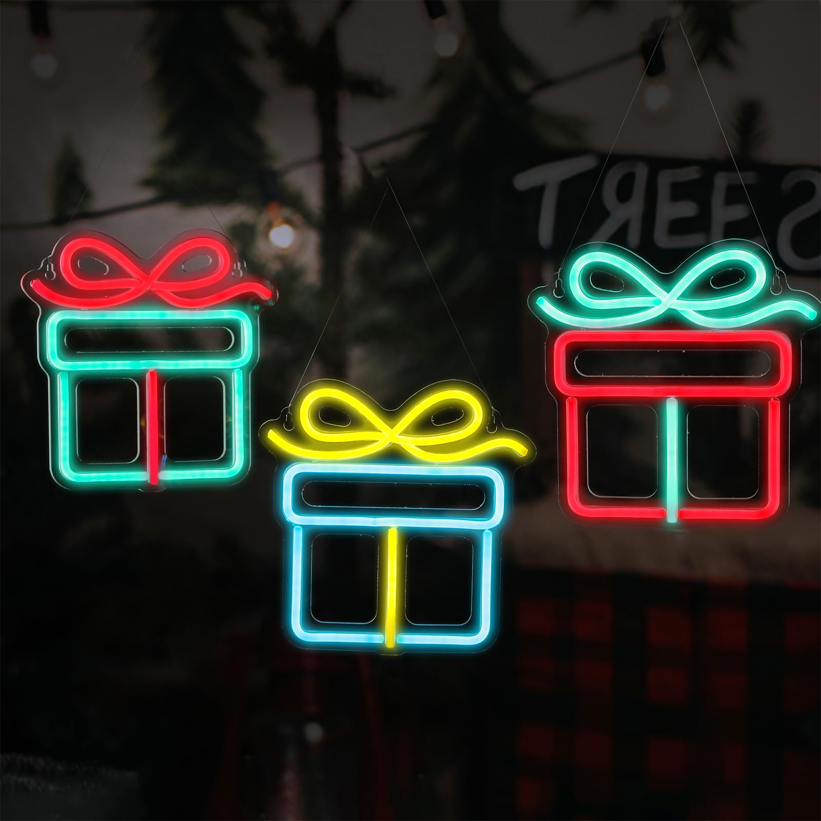 ROCEEI 3 Pcs Christmas Neon Sign, Christmas Neon Lights Gift Box Neon ...