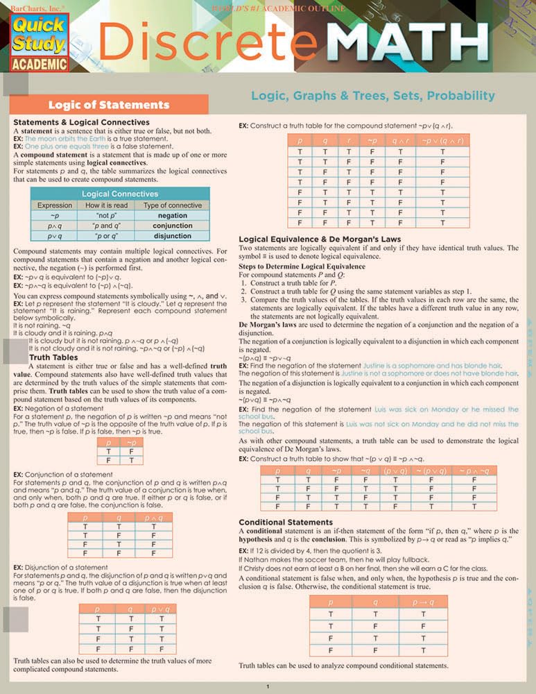 Snapklik.com : Discrete Mathematics QuickStudy Laminated Reference Guide