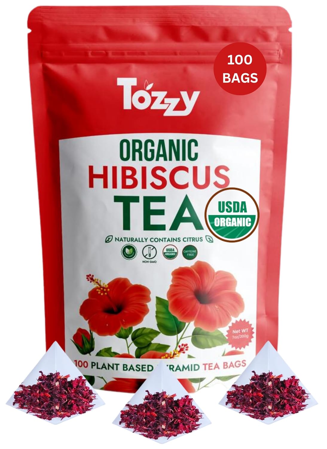 Amazon.com : Tozzy, Organic Hibiscus Tea | 100 Count, Plant-based ...