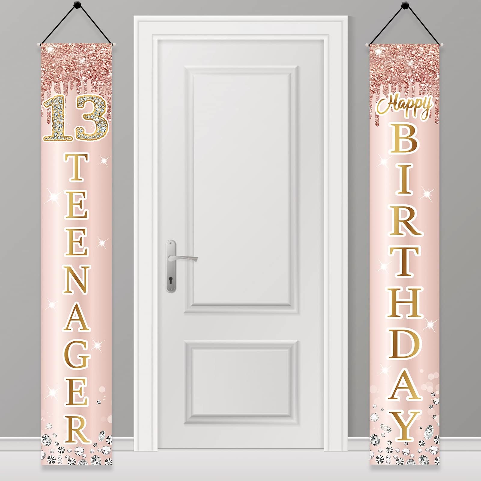Amazon.com: HTDZZI 13th Birthday Door Backdrop Banner Decorations Rose ...