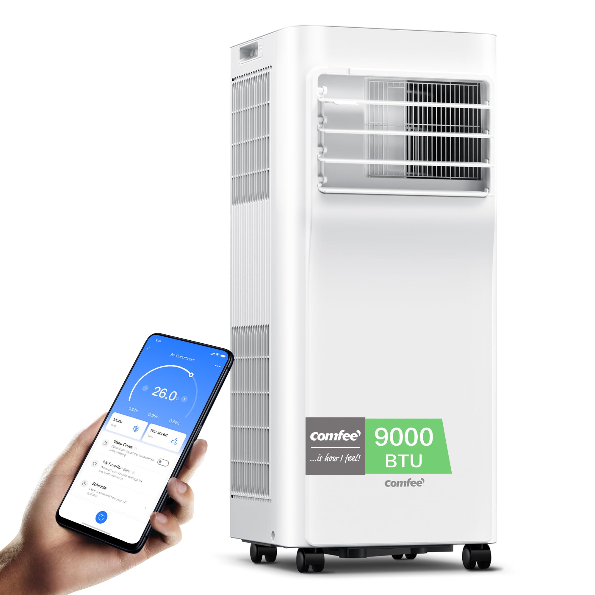 Comfee Mobiles Klimagerät Breezy Cool Pro 2.6,9000 BTU 2,6kW, Kühlen&Ventilieren&Entfeuchten,APP ...