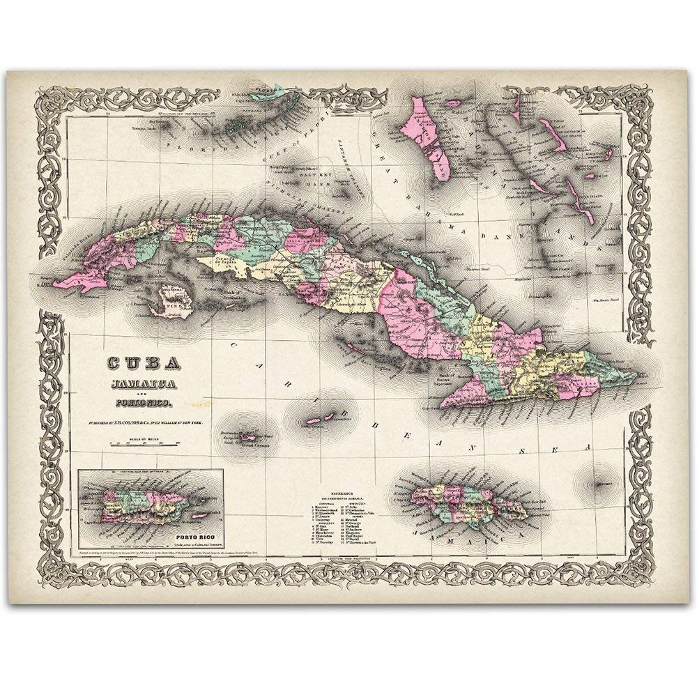 Amazon.com: 1855 Map of Cuba - Vintage Cartography for Antique ...