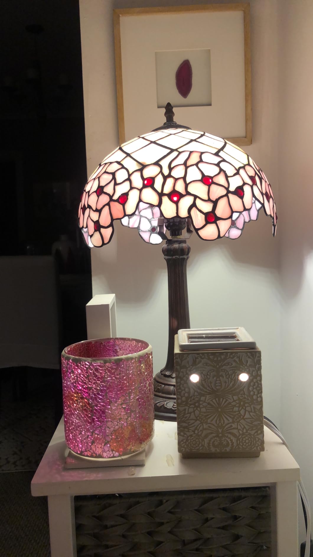 wecrejoni Tiffany Lamp Sakura Stained Glass Table Lamp 12X12X18 Inches ...