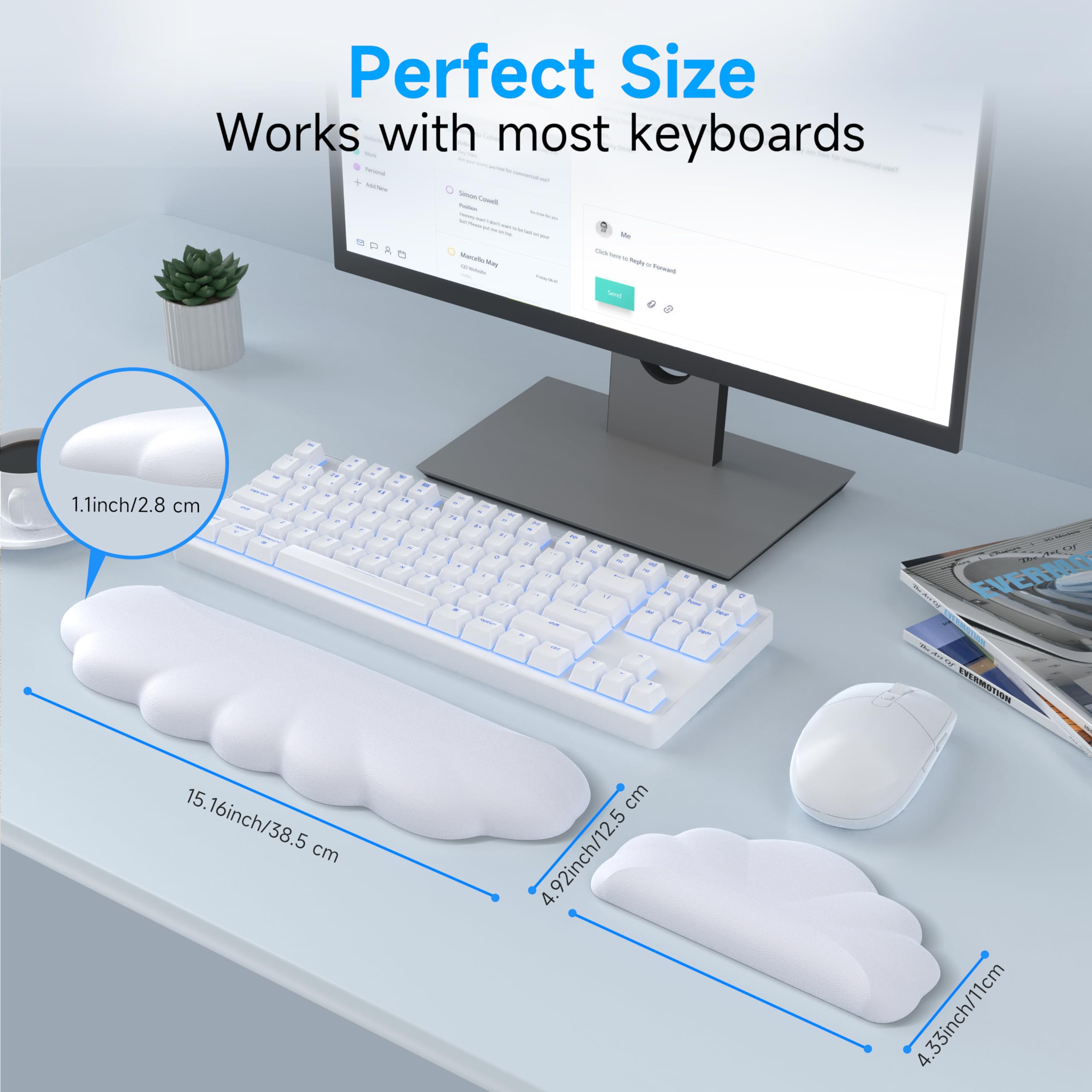 Snapklik.com : MEKASS Cloud Keyboard Wrist Rest Set, Memory Foam Wrist ...