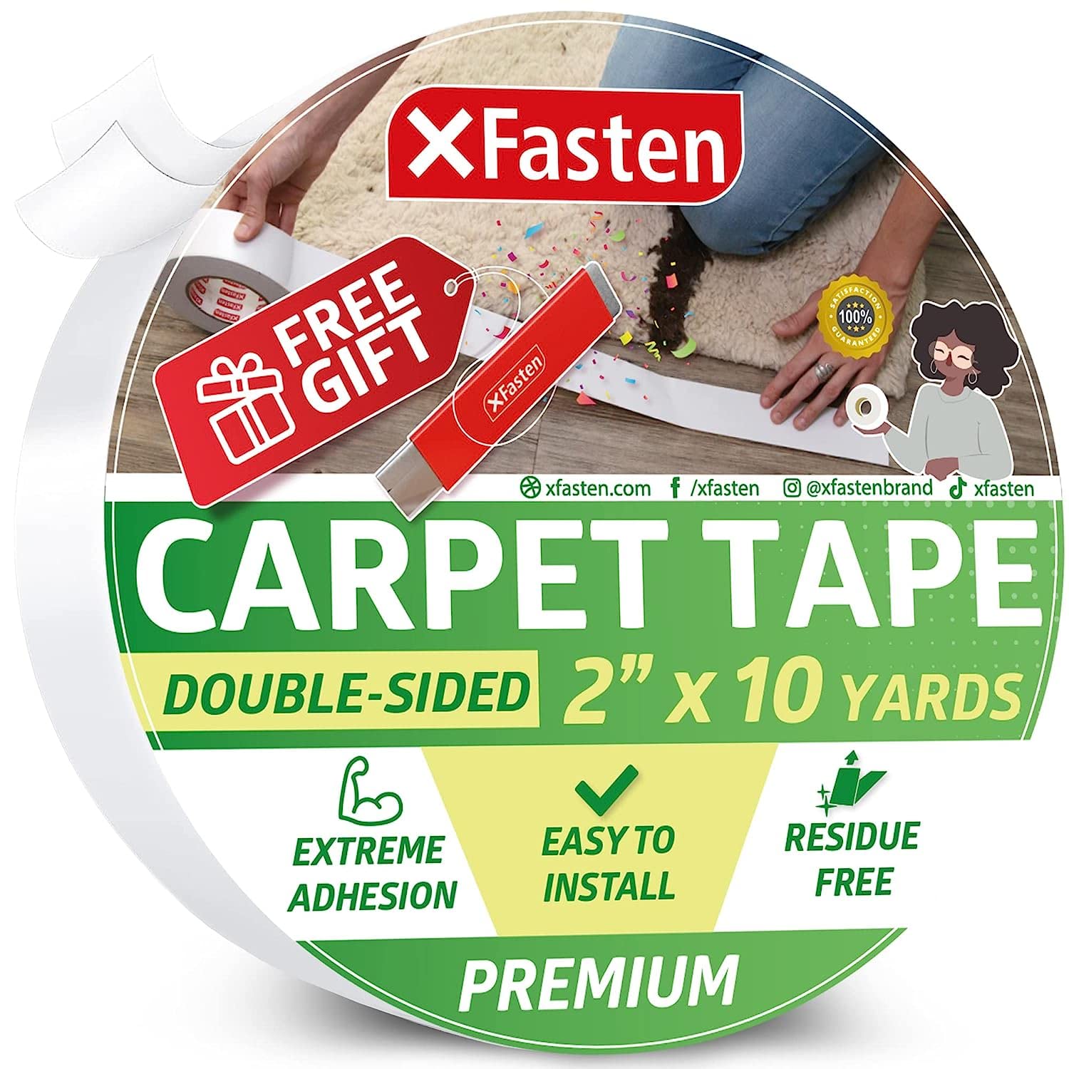 XFasten Carpet Tape Double Sided - 2 ” x 10 yds Surface-Safe Area Rug ...