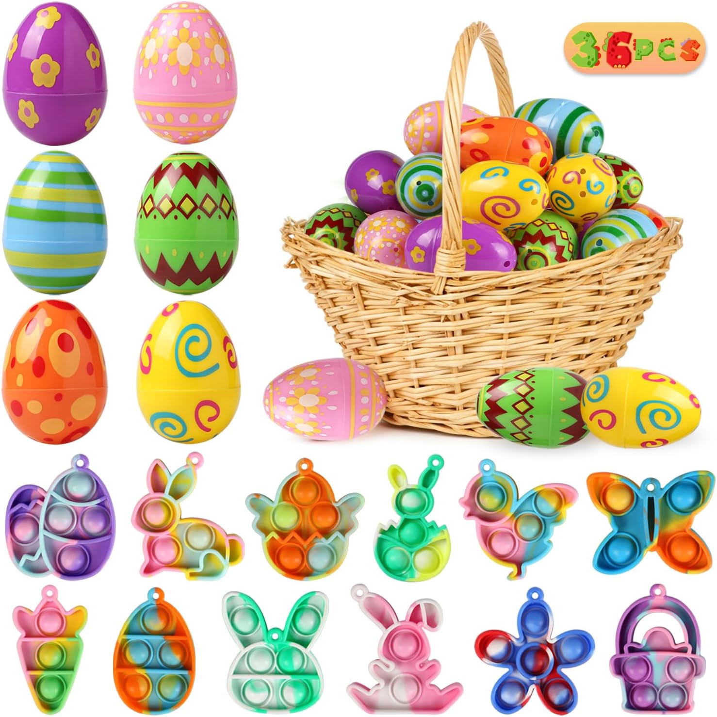 Amazon.com: Jetrvat 36pcs Easter Basket Stuffers Filled Easter Eggs Pop ...