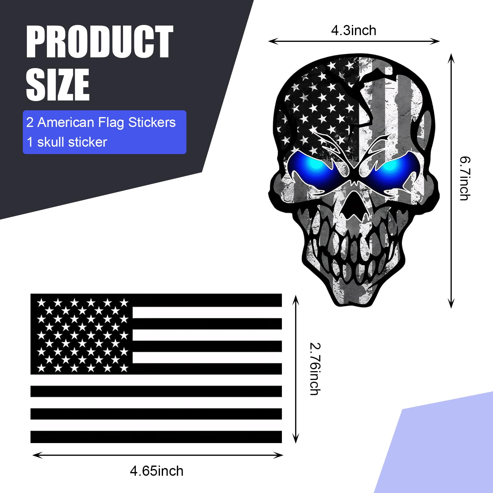Snapklik.com : Tippwoo American Flag Stickers, Cool Reflective Skull ...