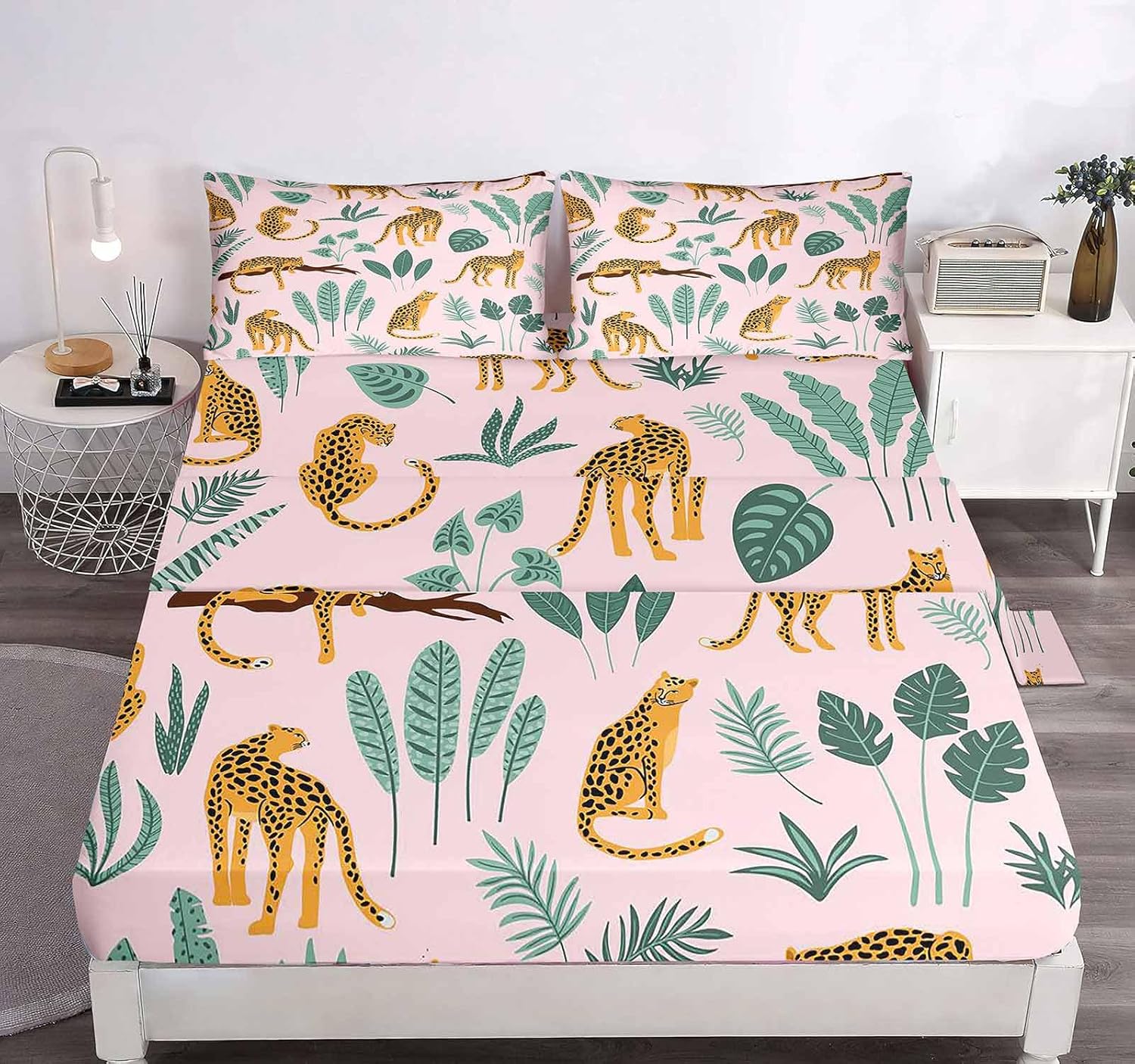 Amazon.com: LUVIVIHOME 4PCS Leopard Sheets Set, Queen Bed Sheets, Pink ...