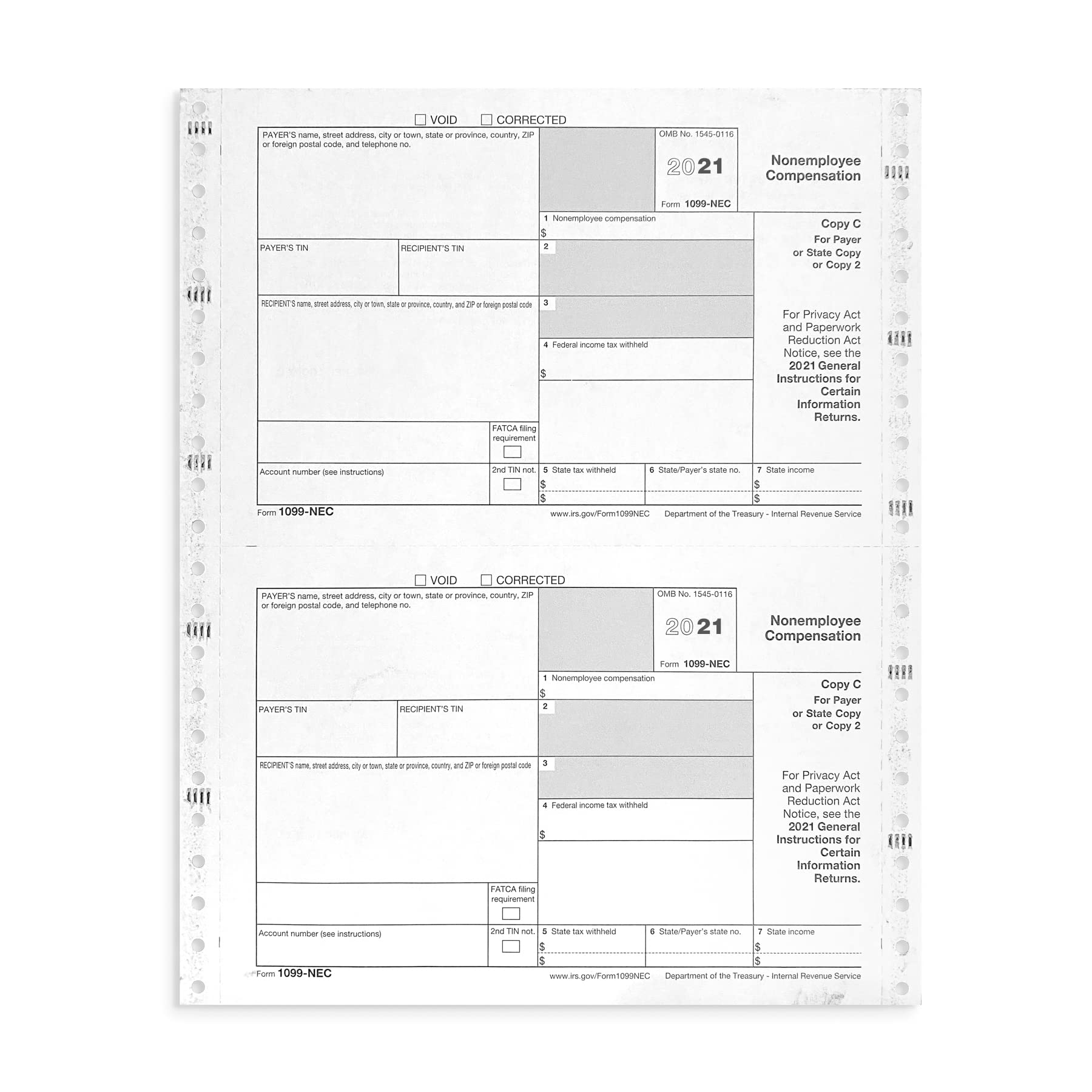 Blue Summit Supplies 2021 1099-NEC 4 Part Carbonless Tax Forms for Dot ...