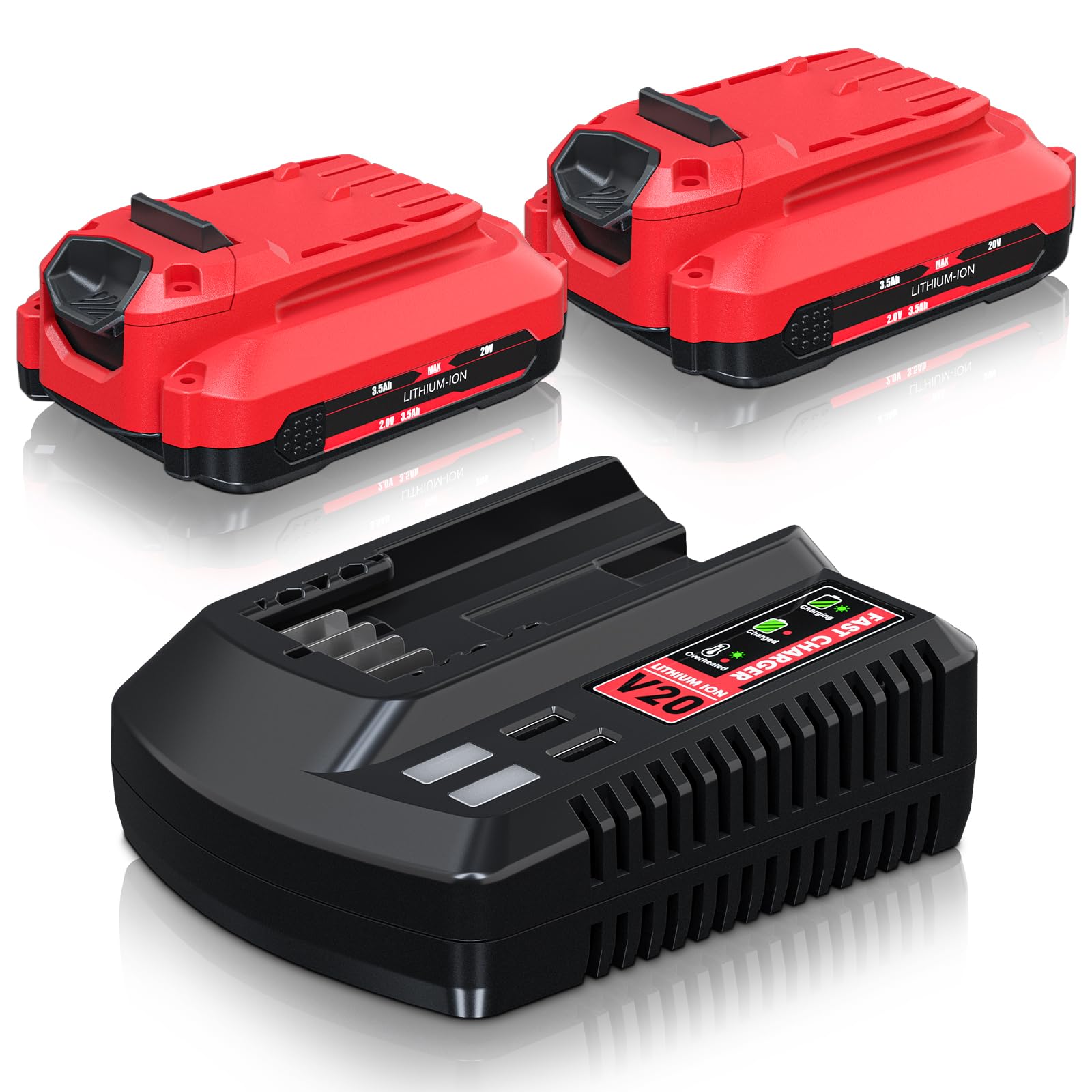 2Pack CMCB202 3.5Ah Battery and Charger Set for Craftsman 20V Battery ...