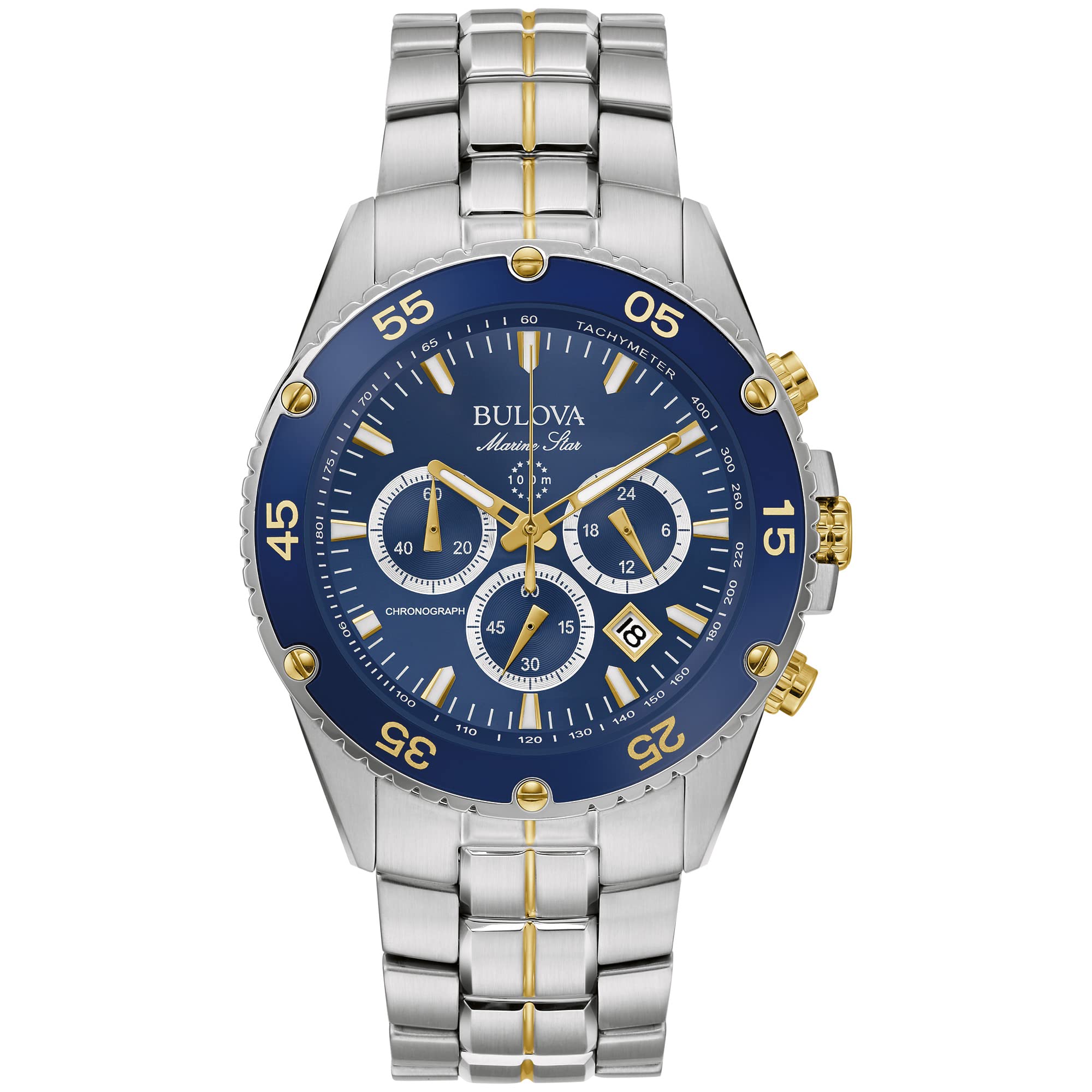Bulova Men's 98B400 Marine Star SS Bracelet Blue Dial Watch Watch ...