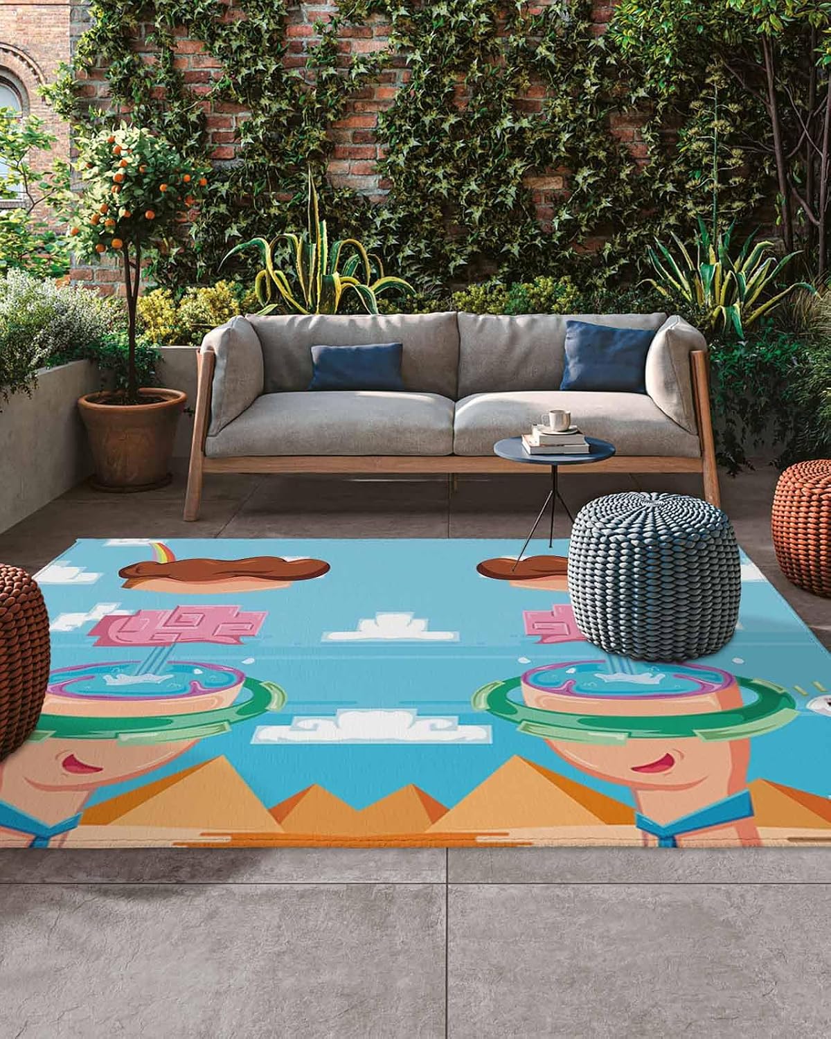 Amazon.com: Outdoor Rug 6'x9' for Patio Cartoon Cup Rainbow Pyramid ...