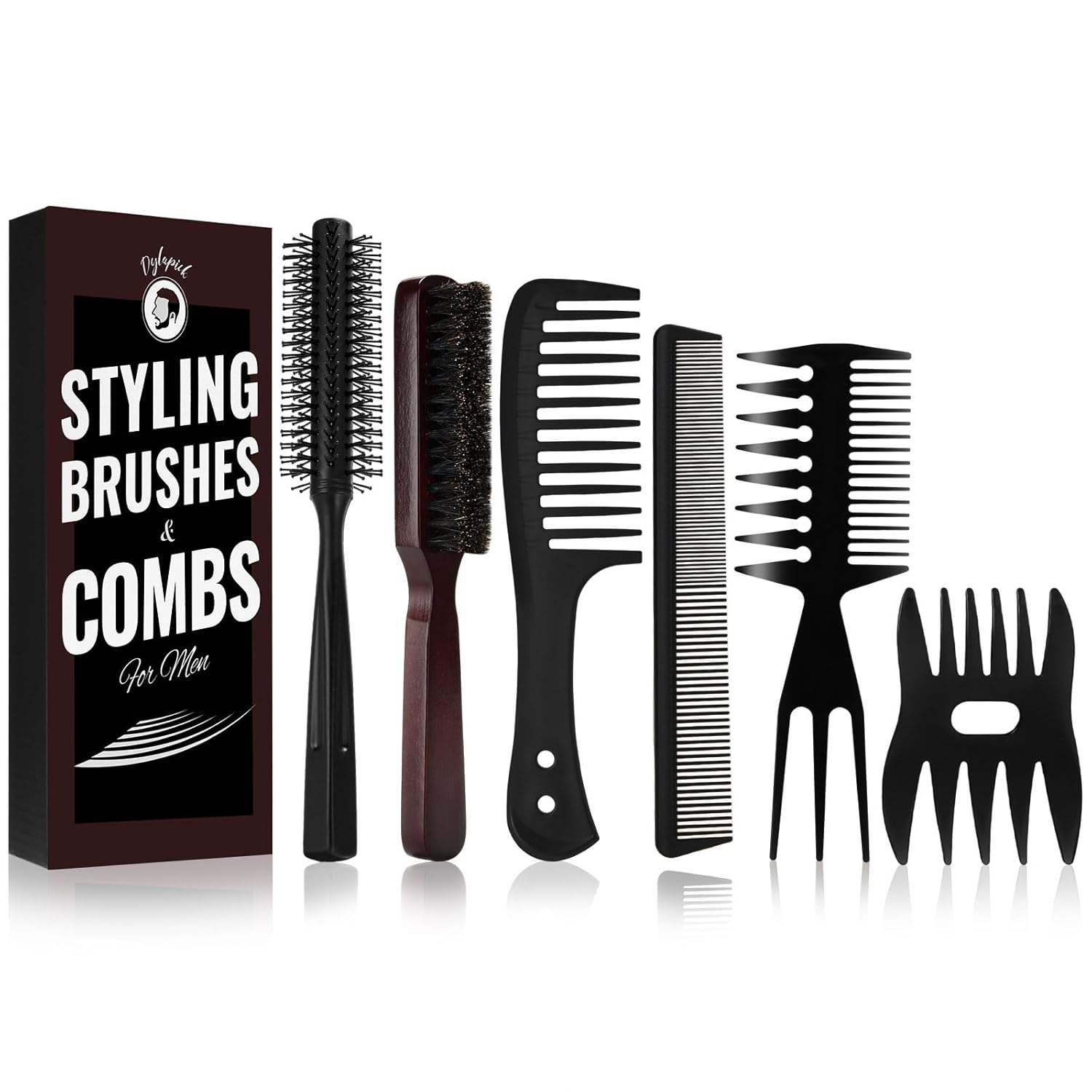 Dylapick Men's Hair Brush Comb Styling Boar Bristles Beard Brush Men ...