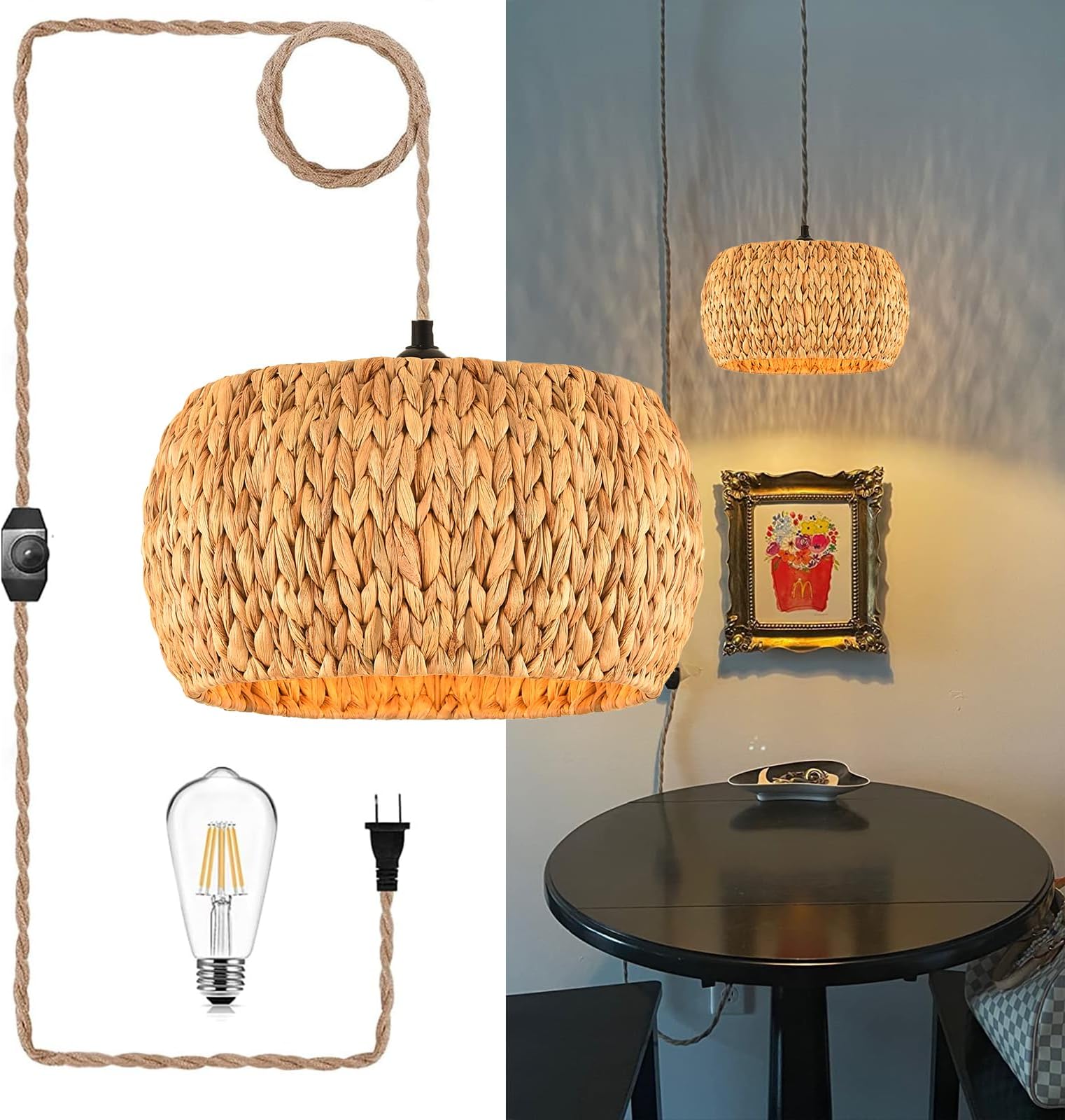 Plug In Rattan Pendant Light