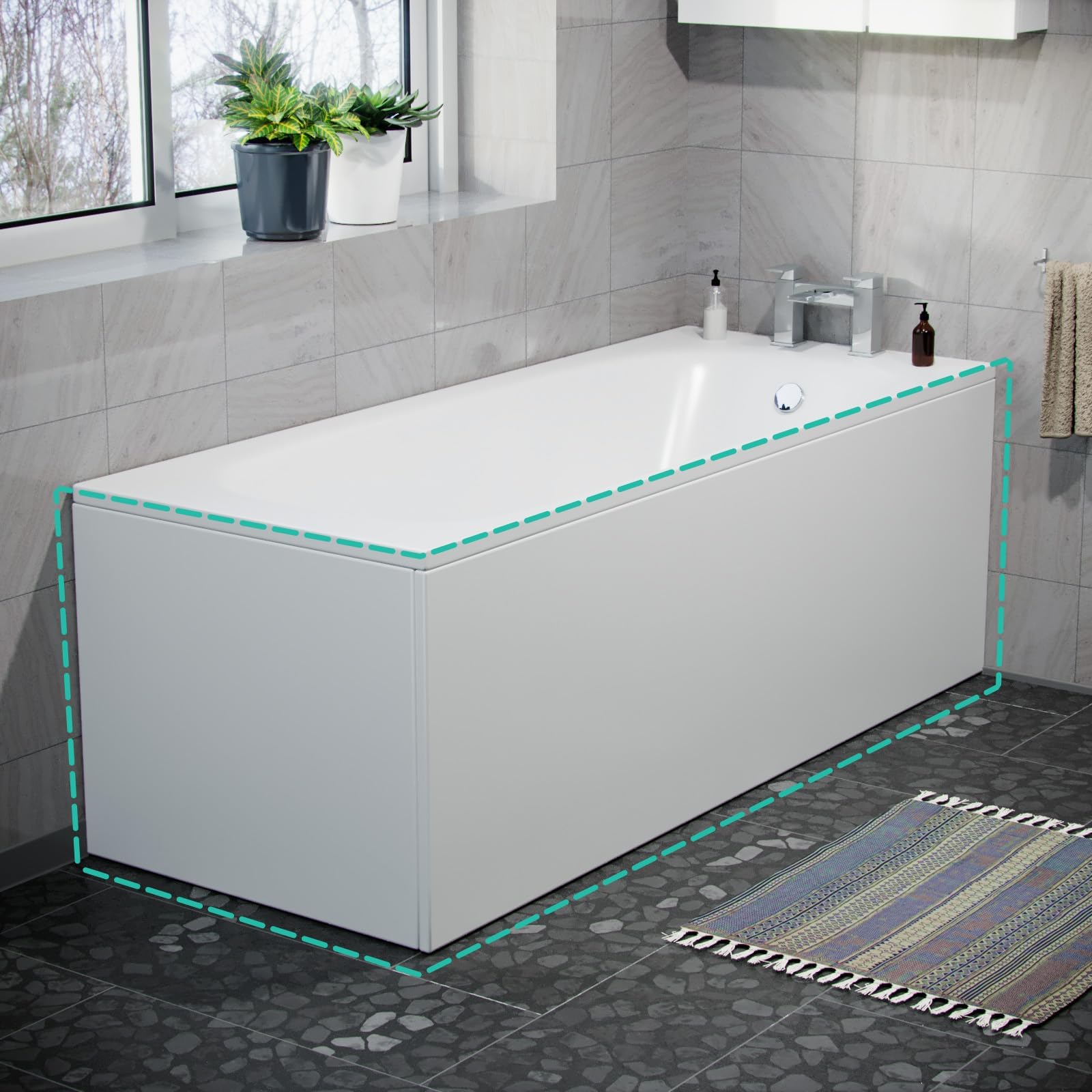 Nes Home 1700mm Modern High Gloss White Front & End Bath Panel Acrylic ...