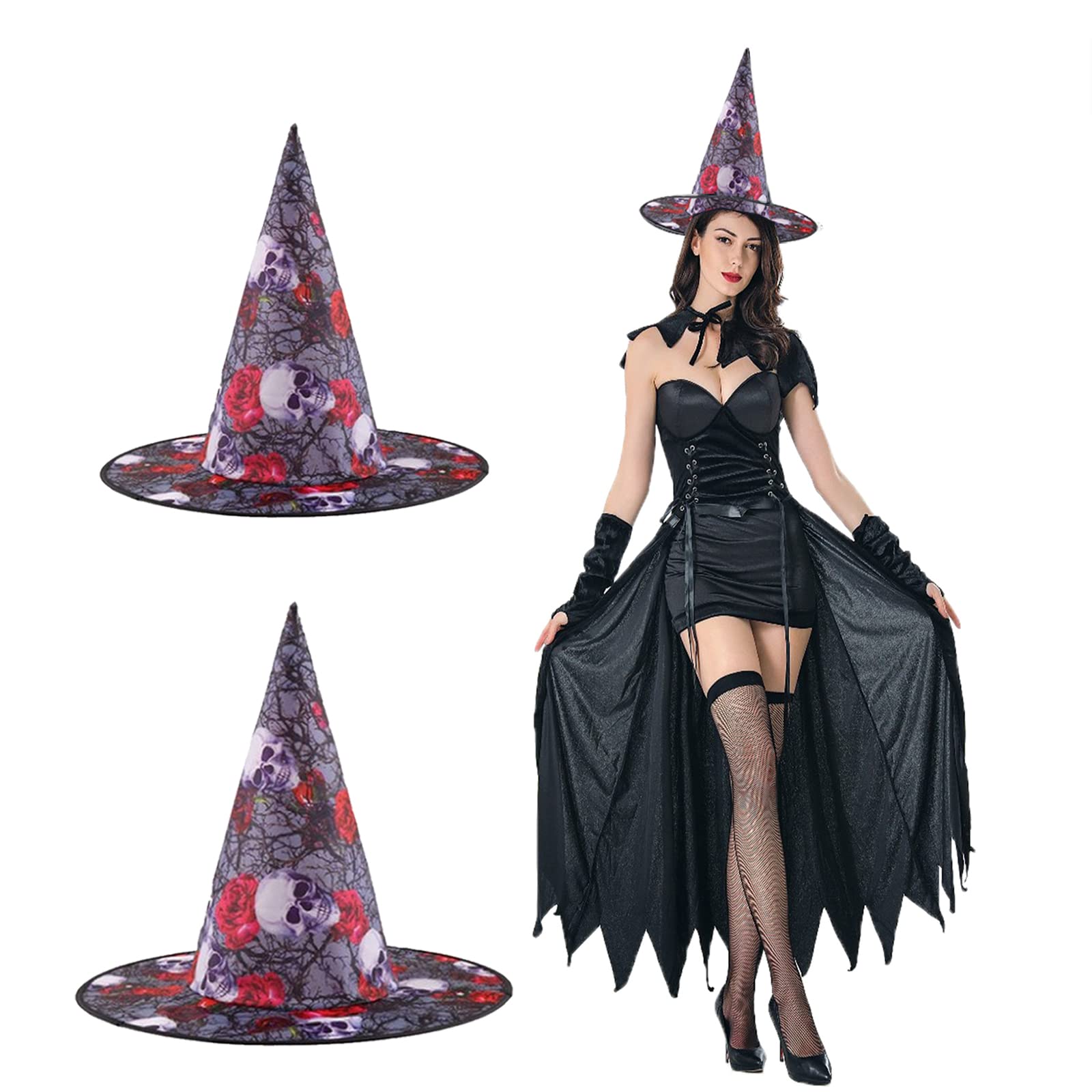 BWDCQMX Halloween Witch Hat Rose Black Witch Hat Costume Witch ...