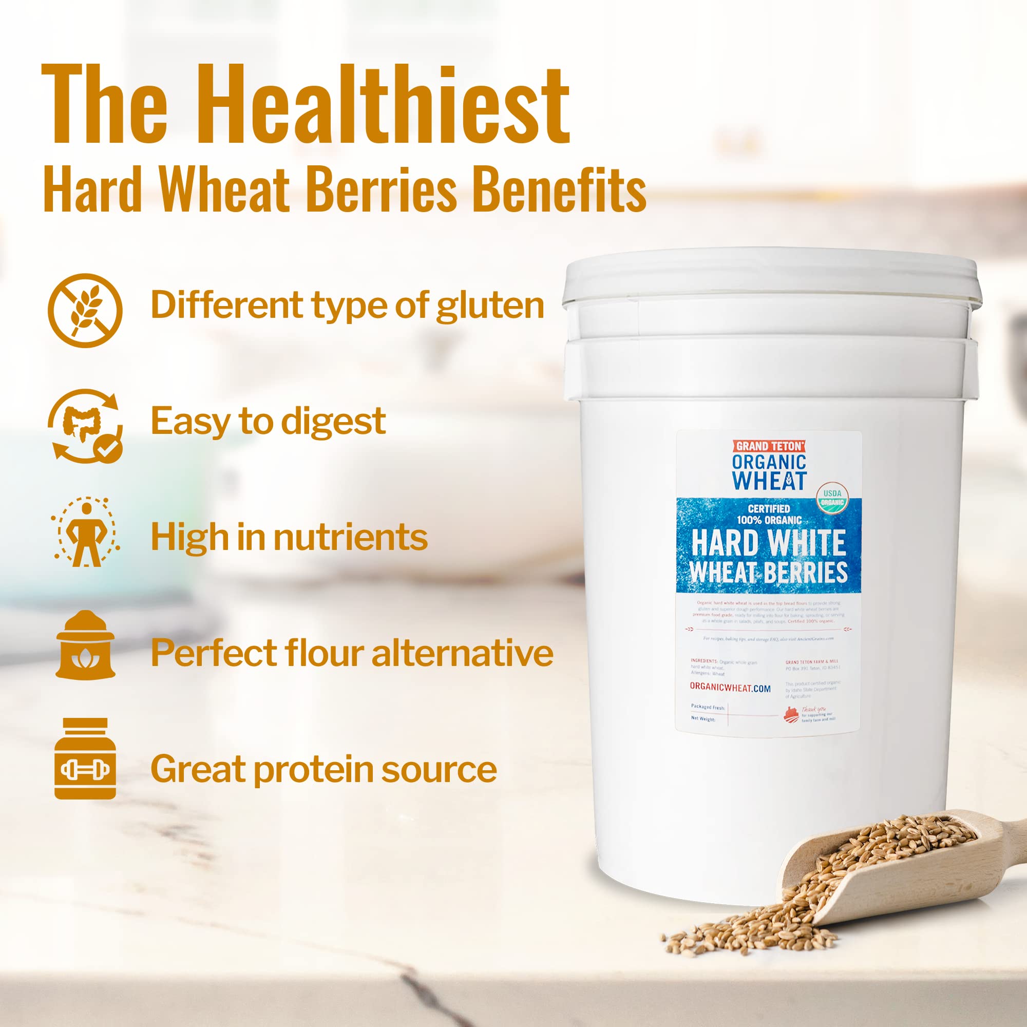 Snapklik.com : Grand Teton - 100% Organic Hard White Wheat Berries US ...