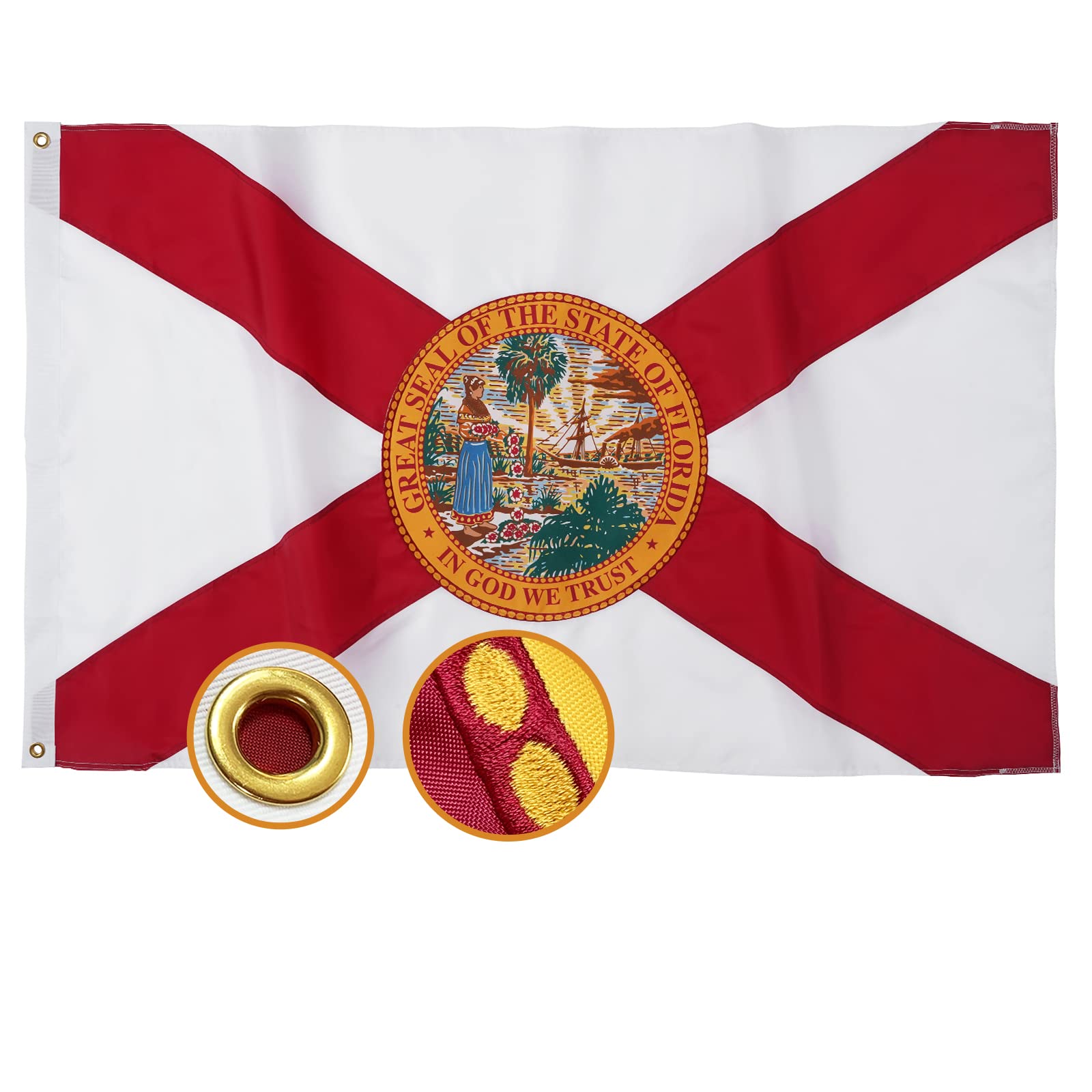 Amazon.com : TOPFLAGS Florida Flag 2x3 Feet Made in USA Embroidery ...