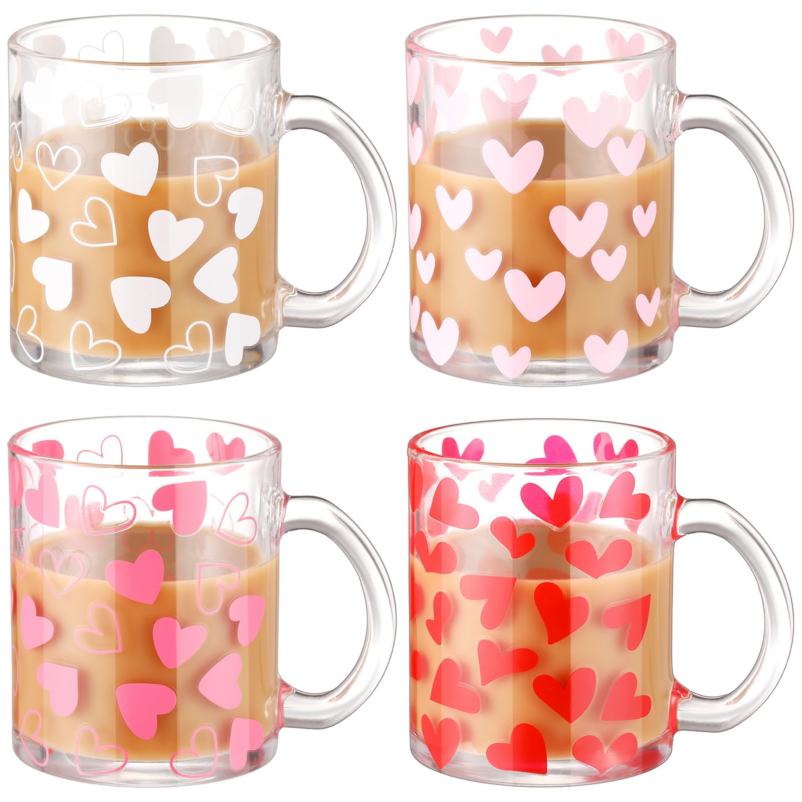 Amazon.com | Tioncy 4 Pcs Valentine's Day Heart Coffee Mugs 12 oz Heart ...