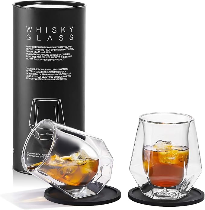 Amazon.com | ONE TO LAST Whiskey Glasses Set of 2 - Hand Blown Double ...