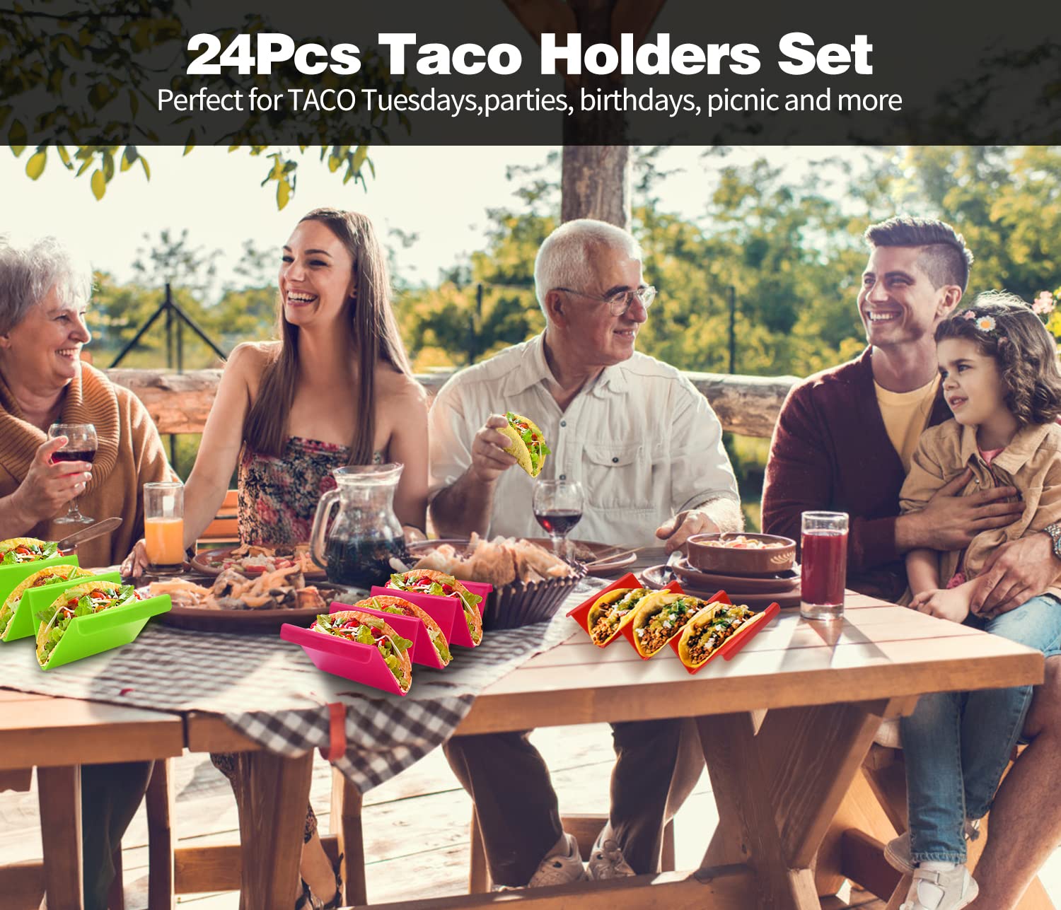 Snapklik.com : 24 Pack Taco Holder Set, Large Colorful Taco Tray, Taco ...