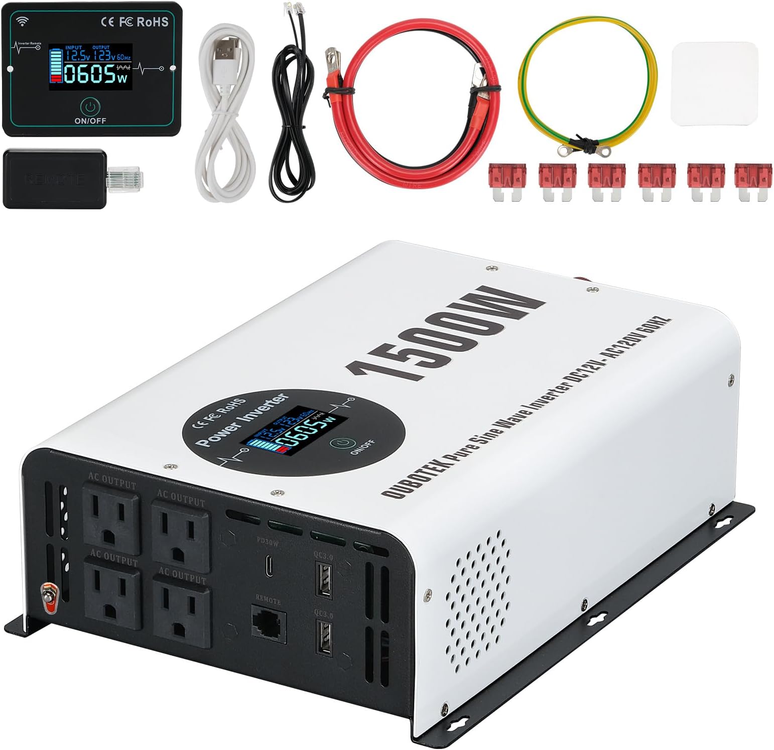 Amazon.com: 1500 Watt Pure Sine Wave Inverter 12v DC to 110v 120v AC ...