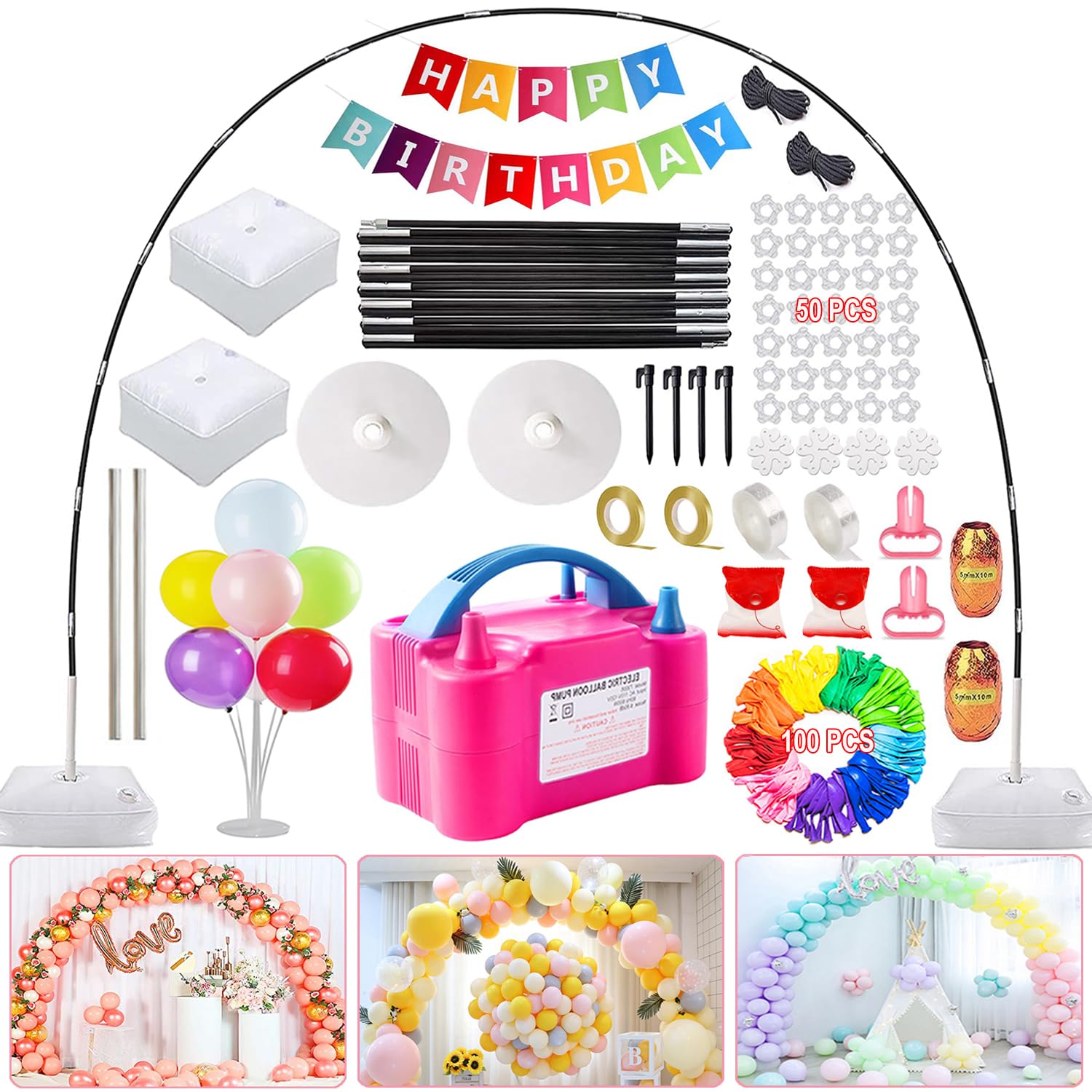 Balloon Arch Kit with Balloon Pump and Birthday Banner, 10FT Width ...