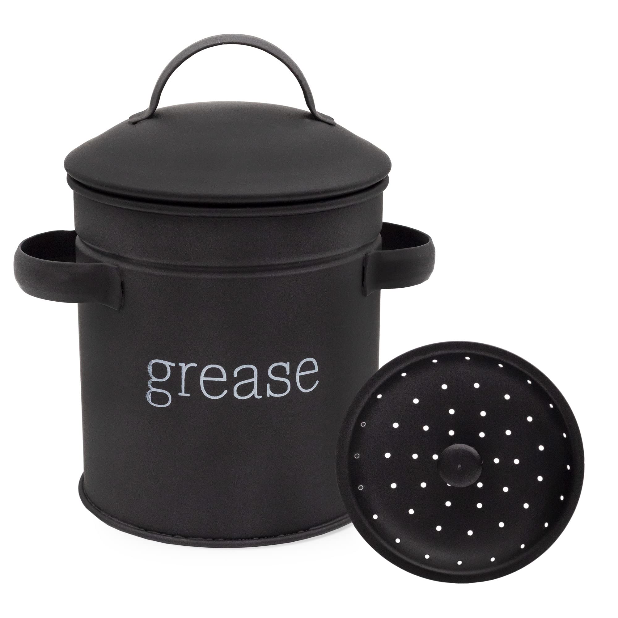 Amazon.com: AuldHome Enamelware Grease Container with Strainer (Black ...